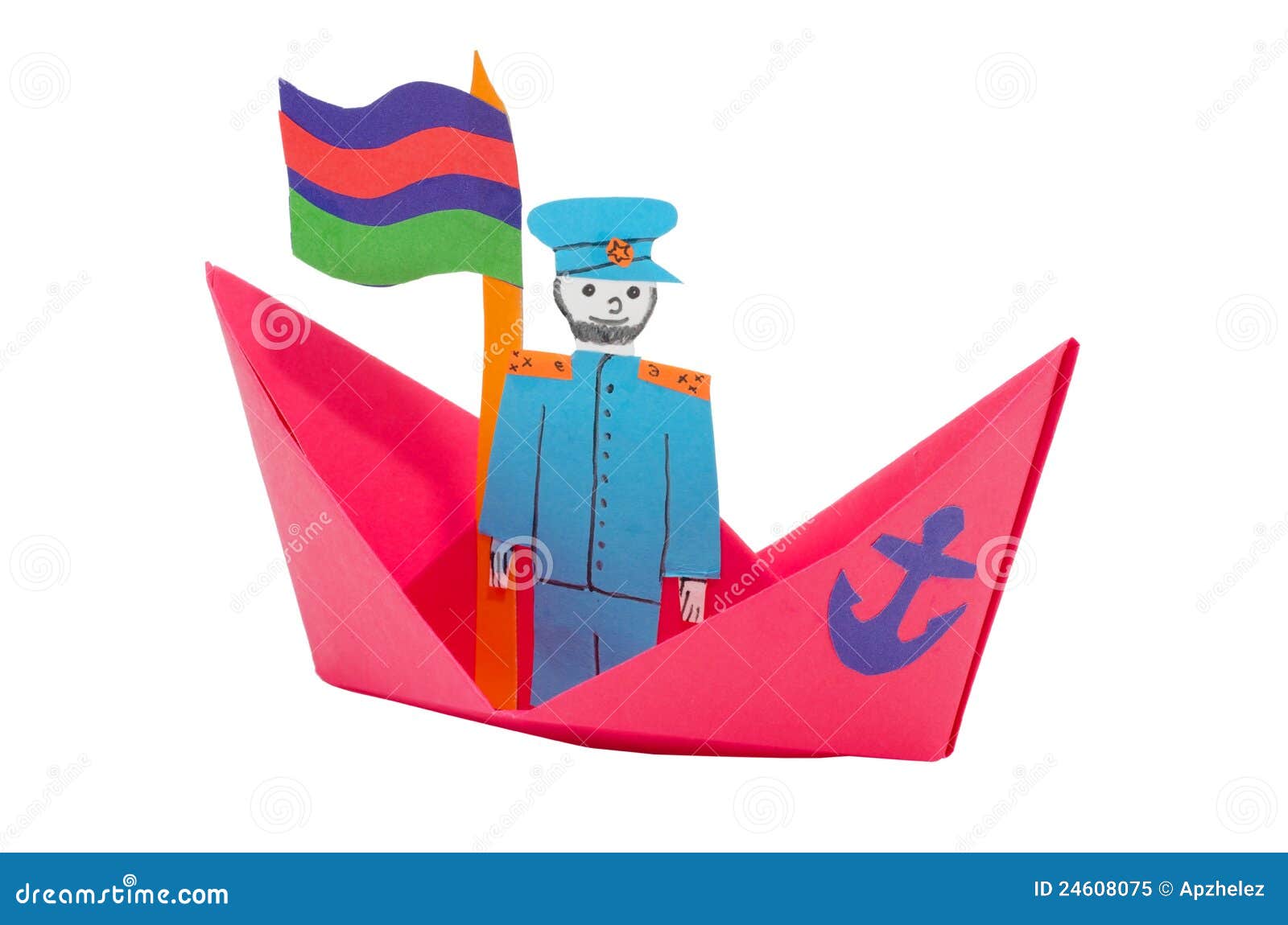 Paper ship with captain stock image. Image of isolate - 24608075
