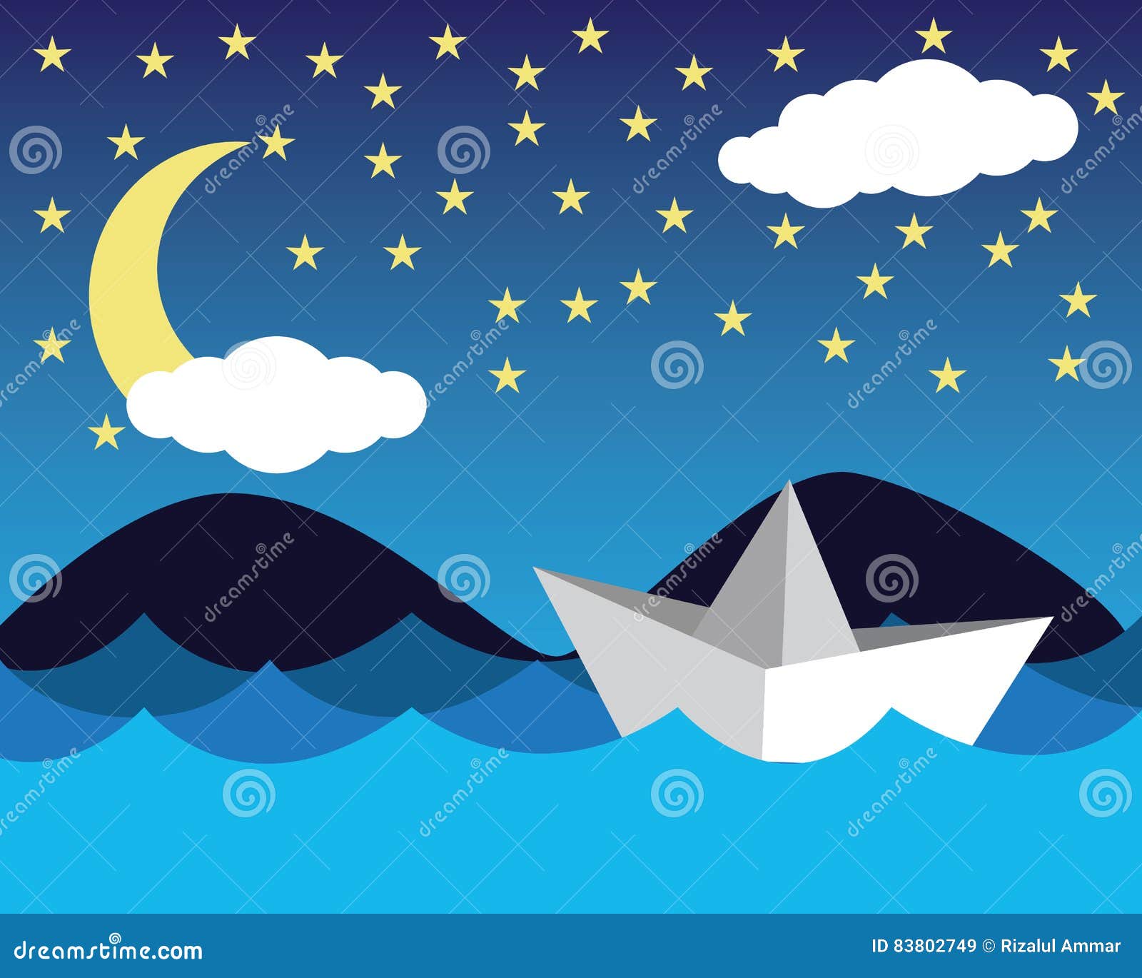 Paper ship in ocean stock vector. Illustration of retro - 83802749