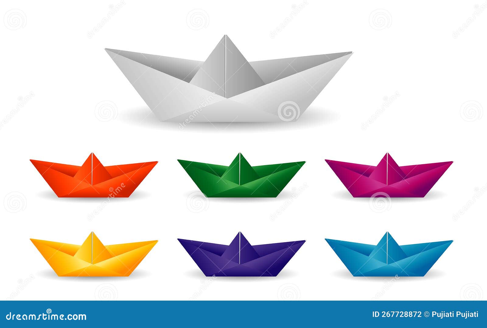 Folded Paper Boat Origami. Modern Origami Paper Ship. Collection ...