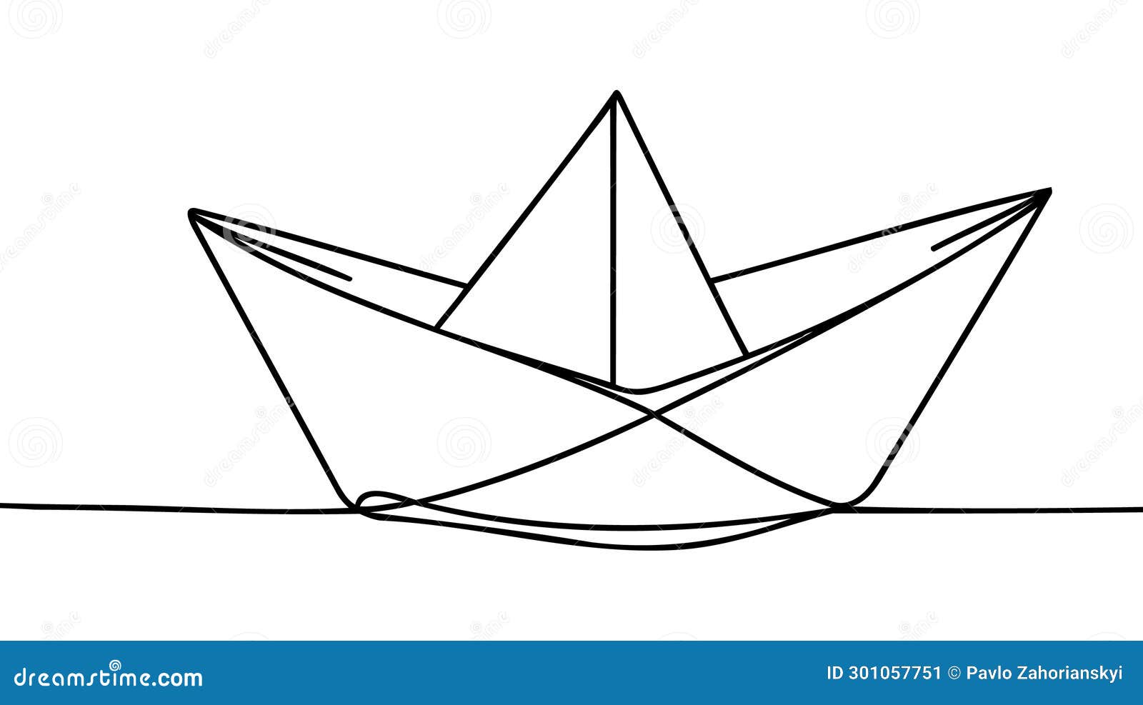 Paper Ship Origami Continuous Single Line Drawing. One Line Paper Ship ...