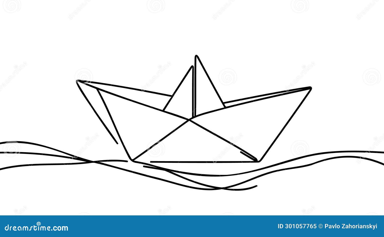 Paper Ship Origami Continuous Single Line Drawing. One Line Paper Ship ...