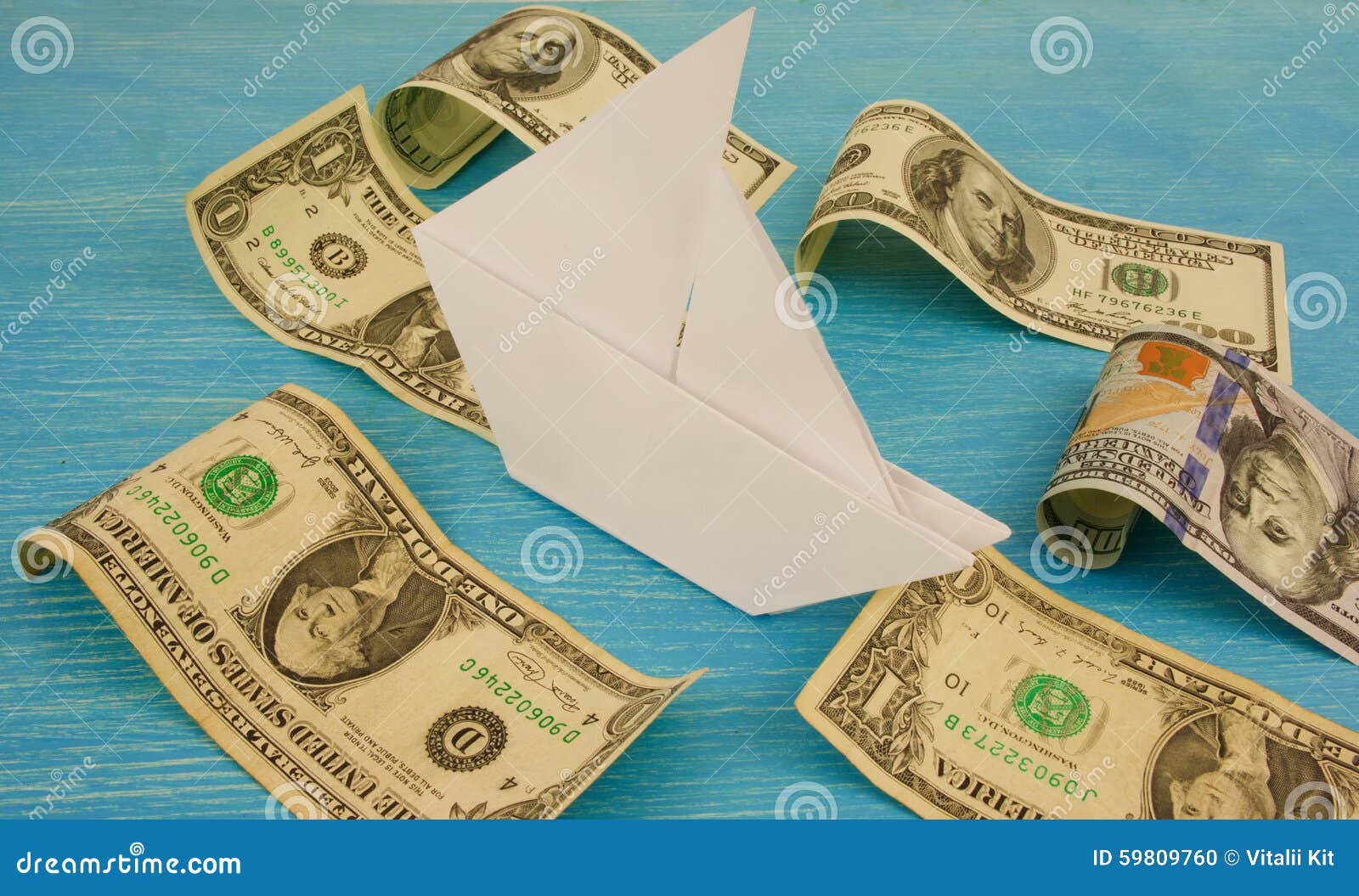 Paper Ship Sails on Waves of Money / Dollars Stock Photo - Image of ...