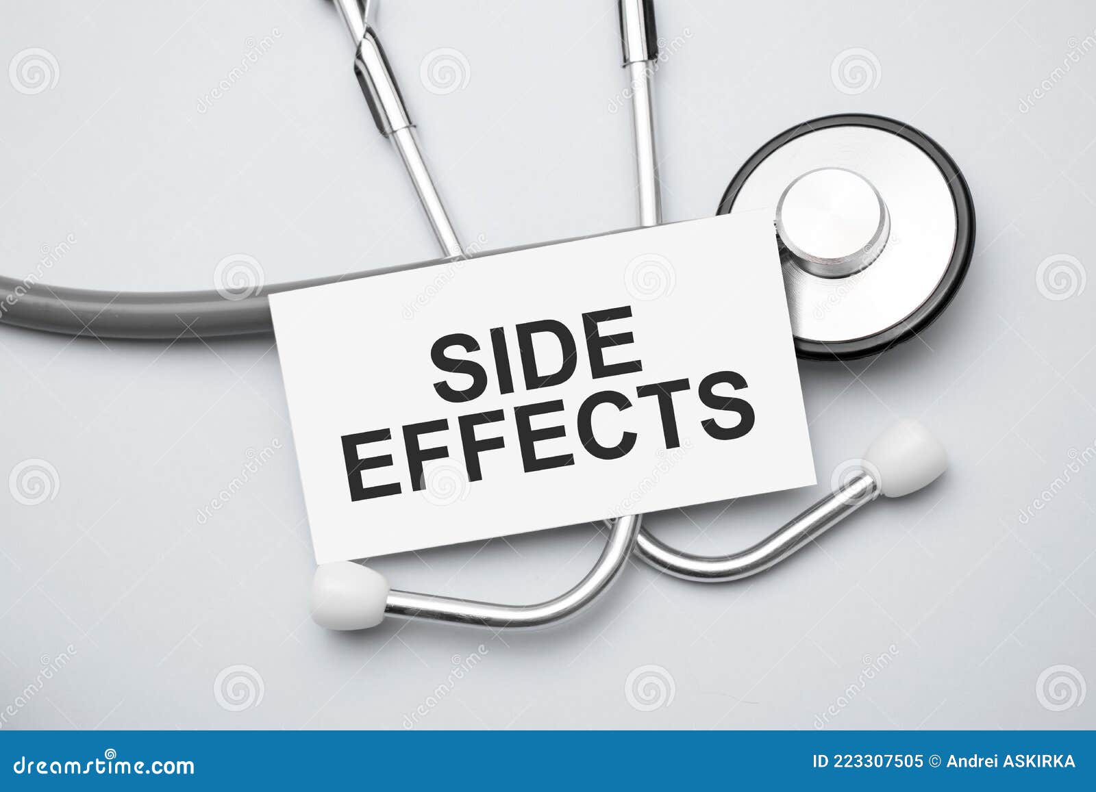 Paper with Side Effects on a Table and Grey Stethoscope Stock Image ...