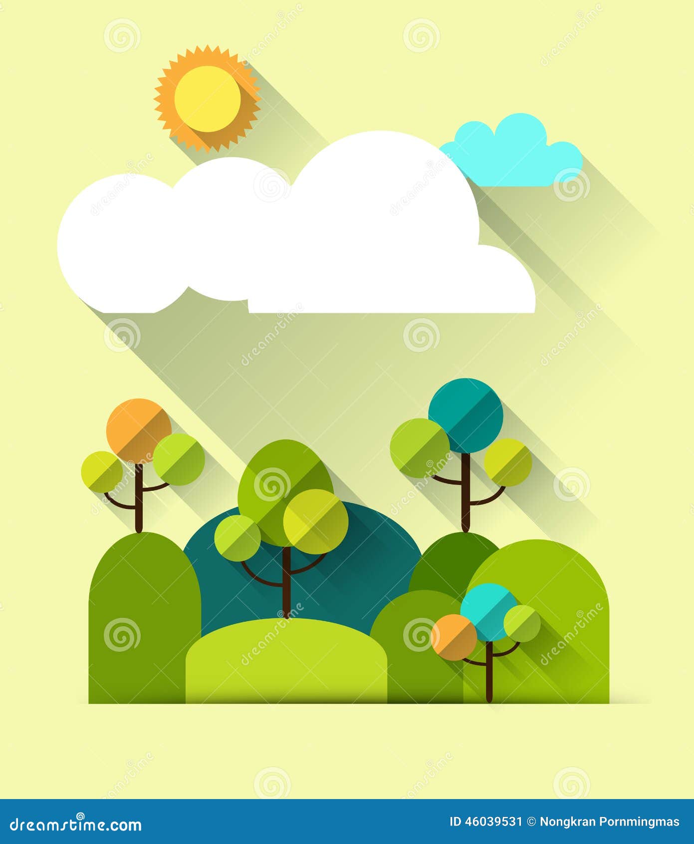 Paper Spring Tree and Hills.White Cloud with Space for Design Stock ...