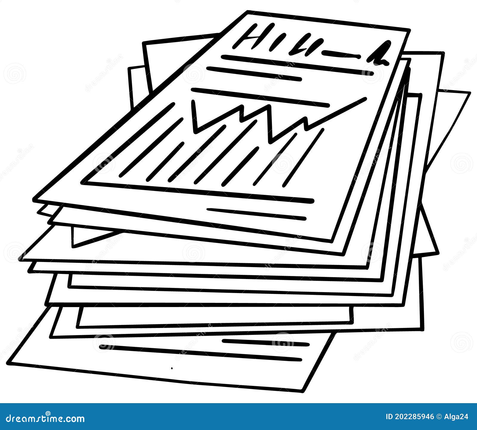 Paper Stack Black and White, Hand Drawn Stock Vector - Illustration of ...