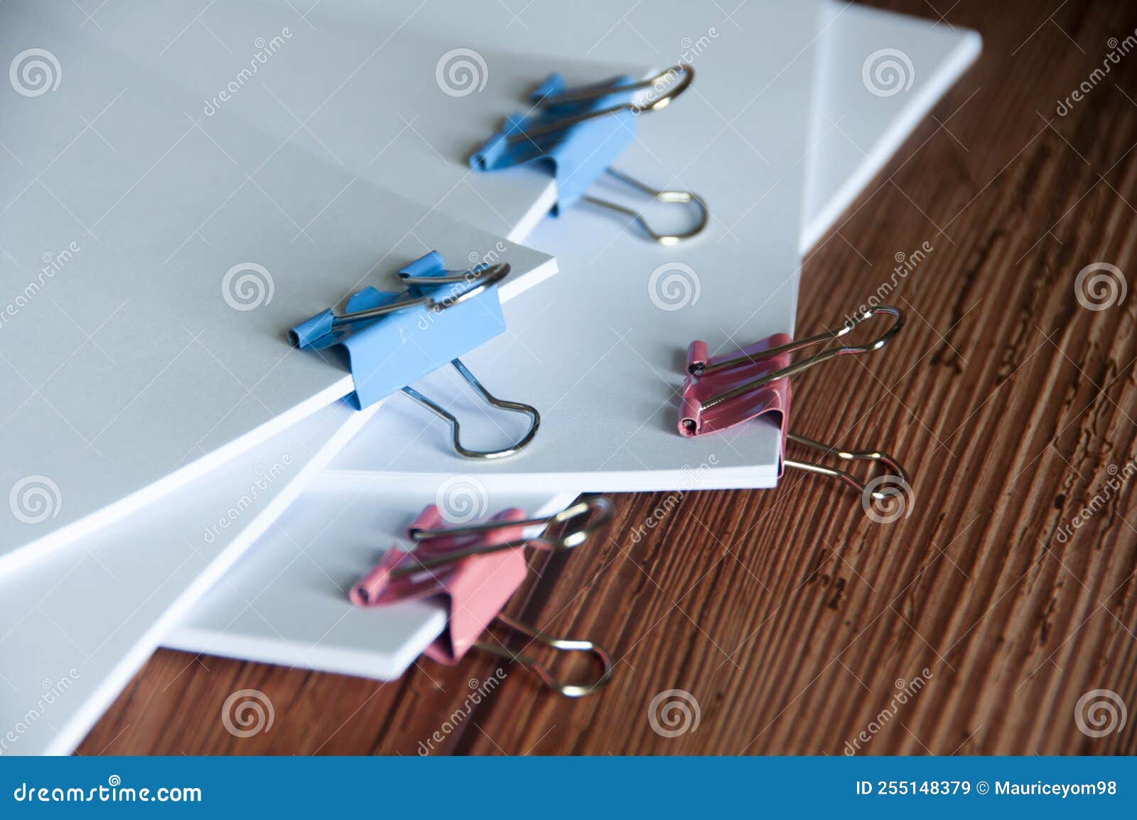 Paper Stack of Clipped Pile of Documents on Wooden Desk. Copy Space and ...