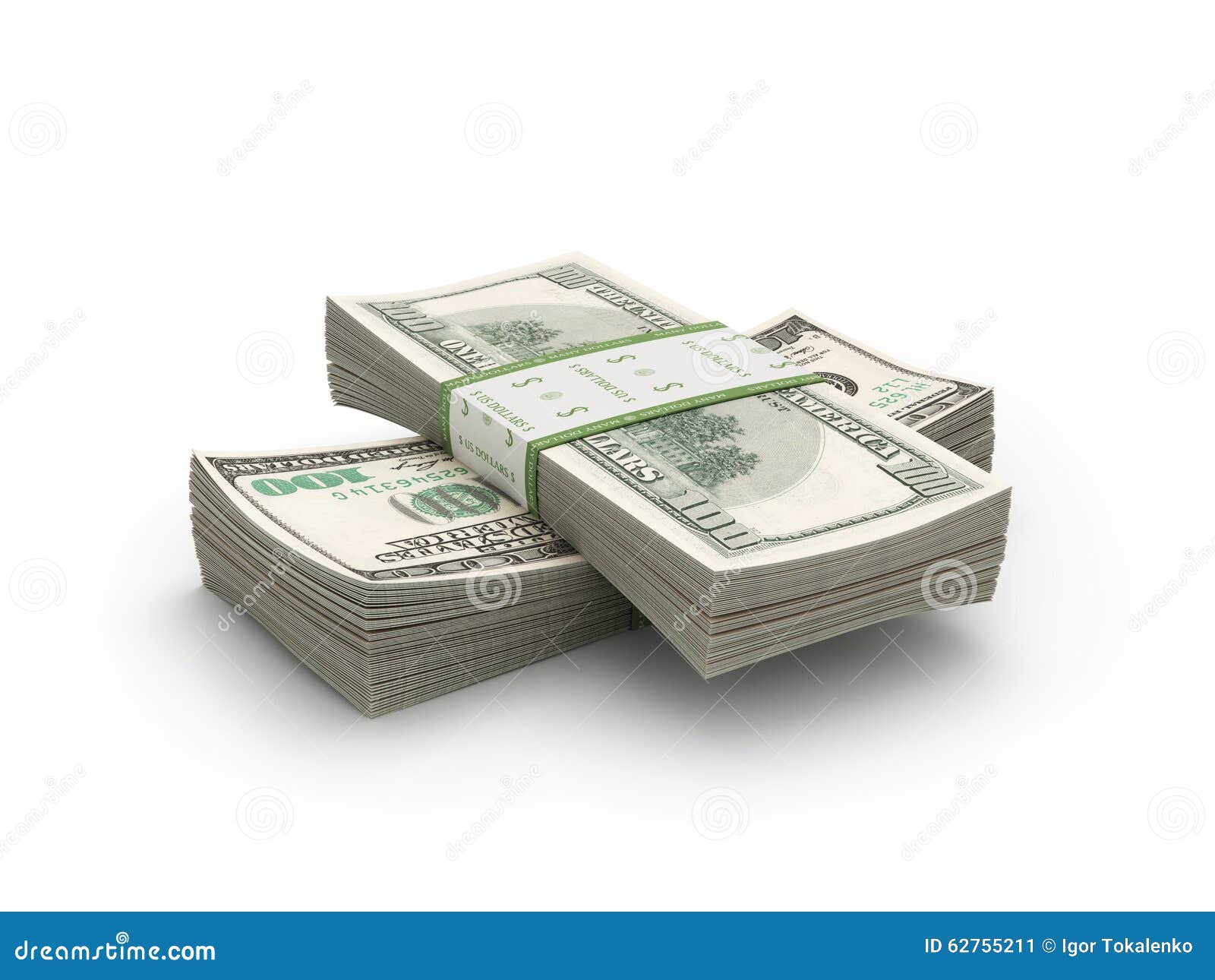 Paper Stacks of 100 Bills on White Stock Image - Image of large, paying ...