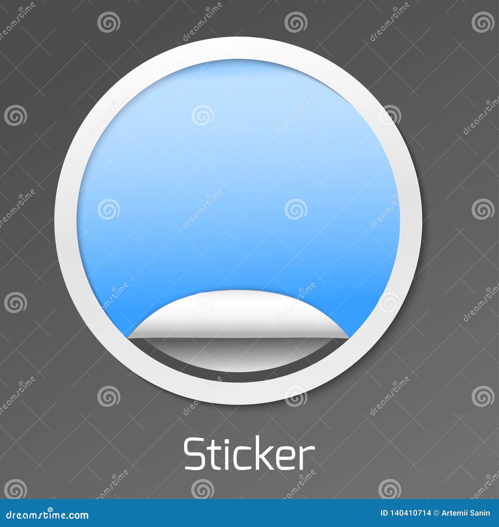 Paper Sticker with Peel Off Corner. Vector Blue Blank Banner or Circle ...