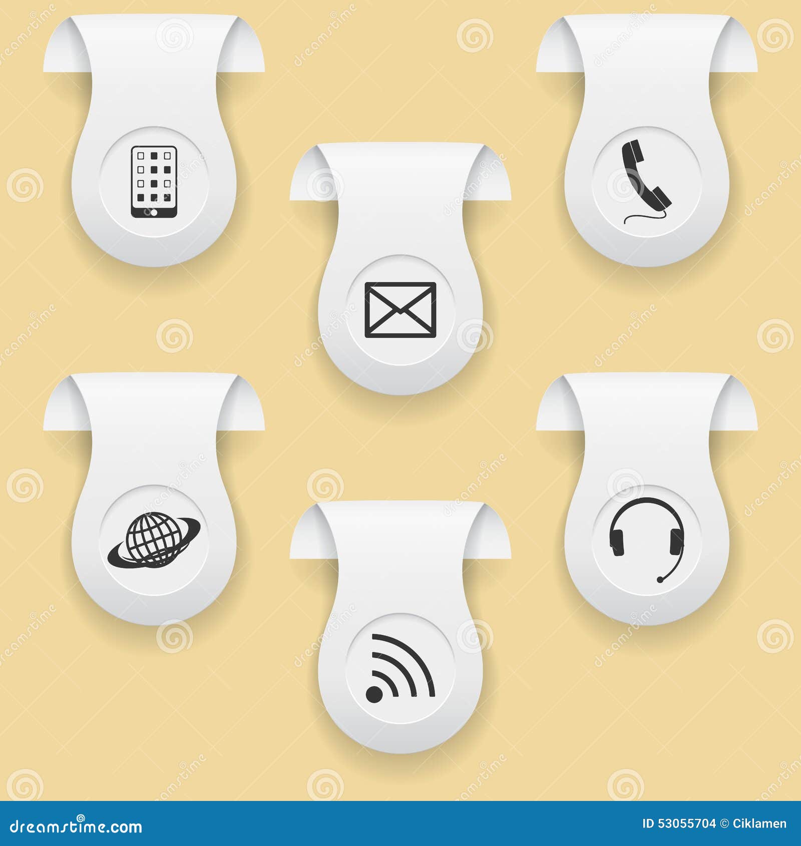 Paper stickers with icons stock vector. Illustration of phone - 53055704