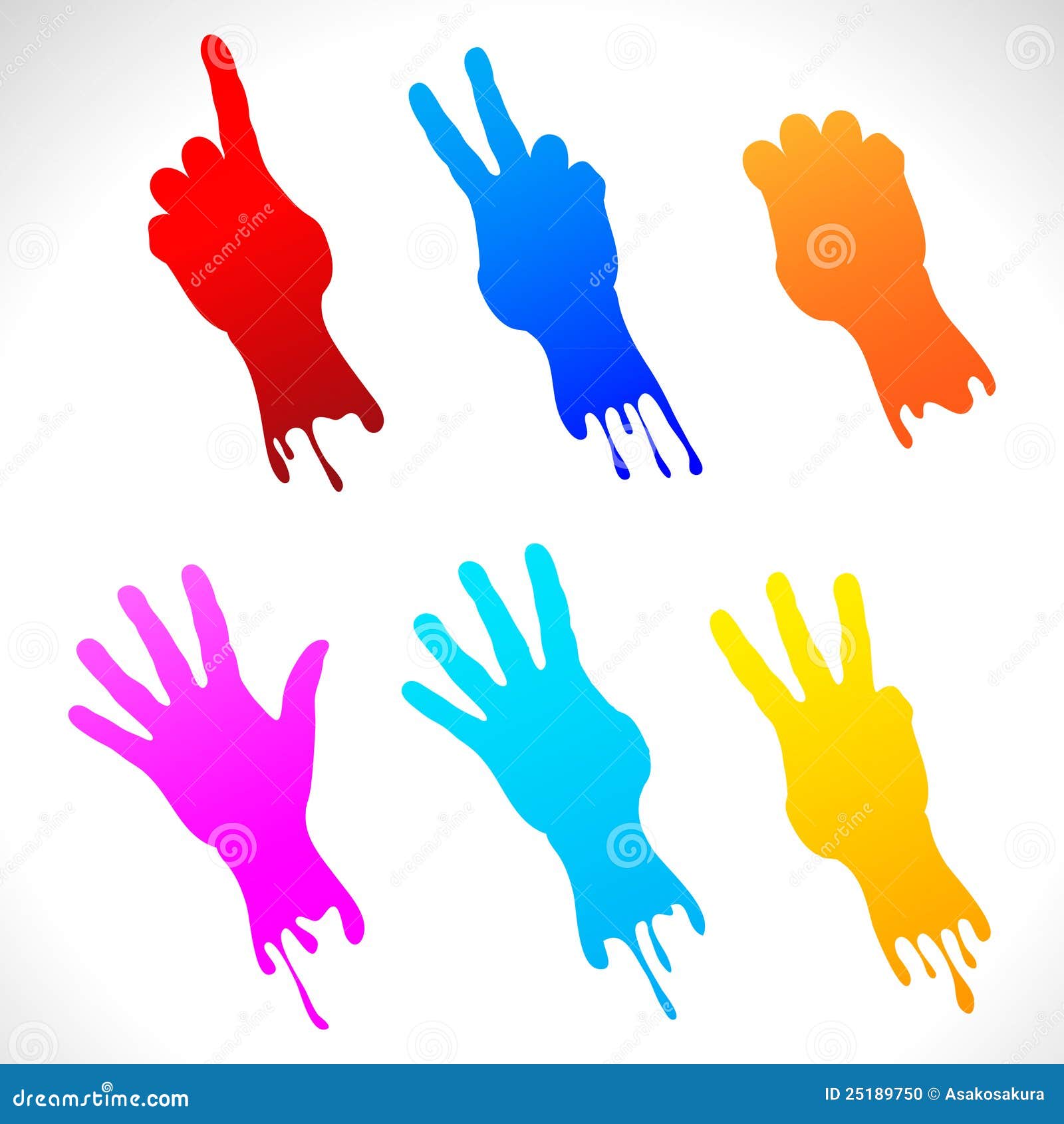 Paper Stickers of Painted Hands. Stock Vector - Illustration of human ...