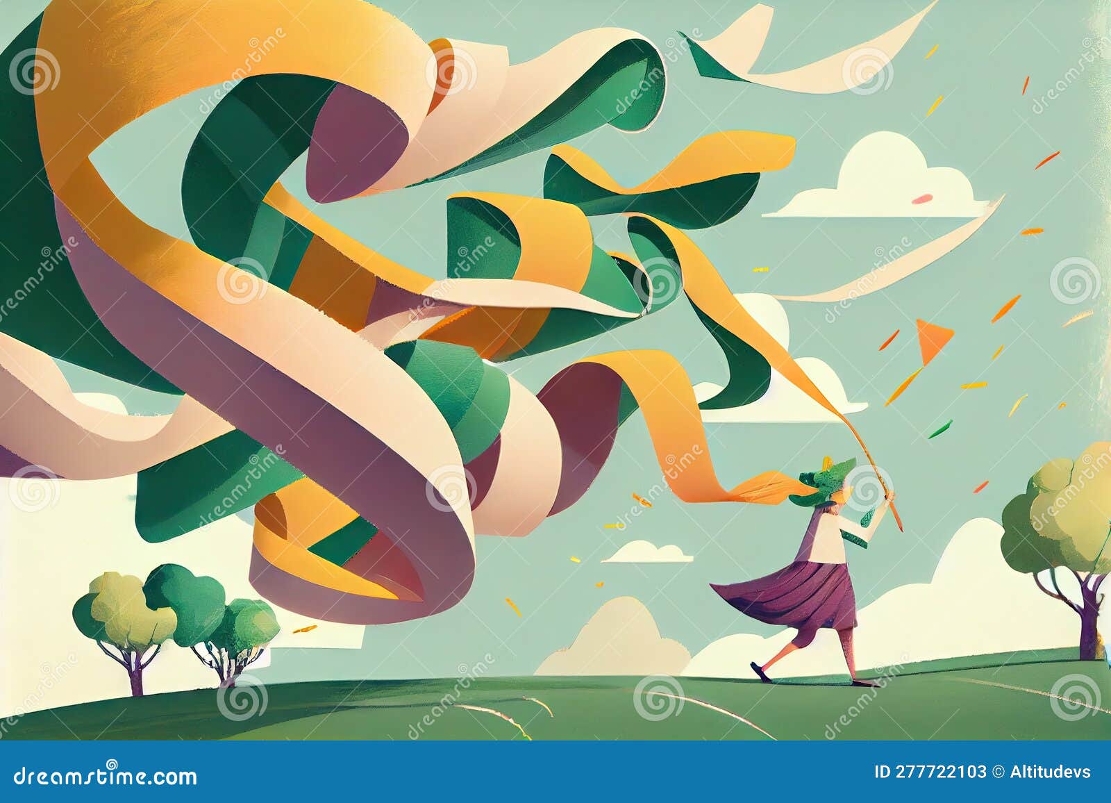 Paper Streamer Being Blown in the Wind, Creating a Whimsical Scene ...