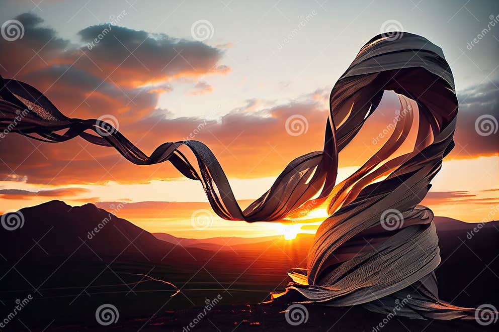 Paper Streamer in a Dramatic Pose Against the Sunset Stock Illustration ...
