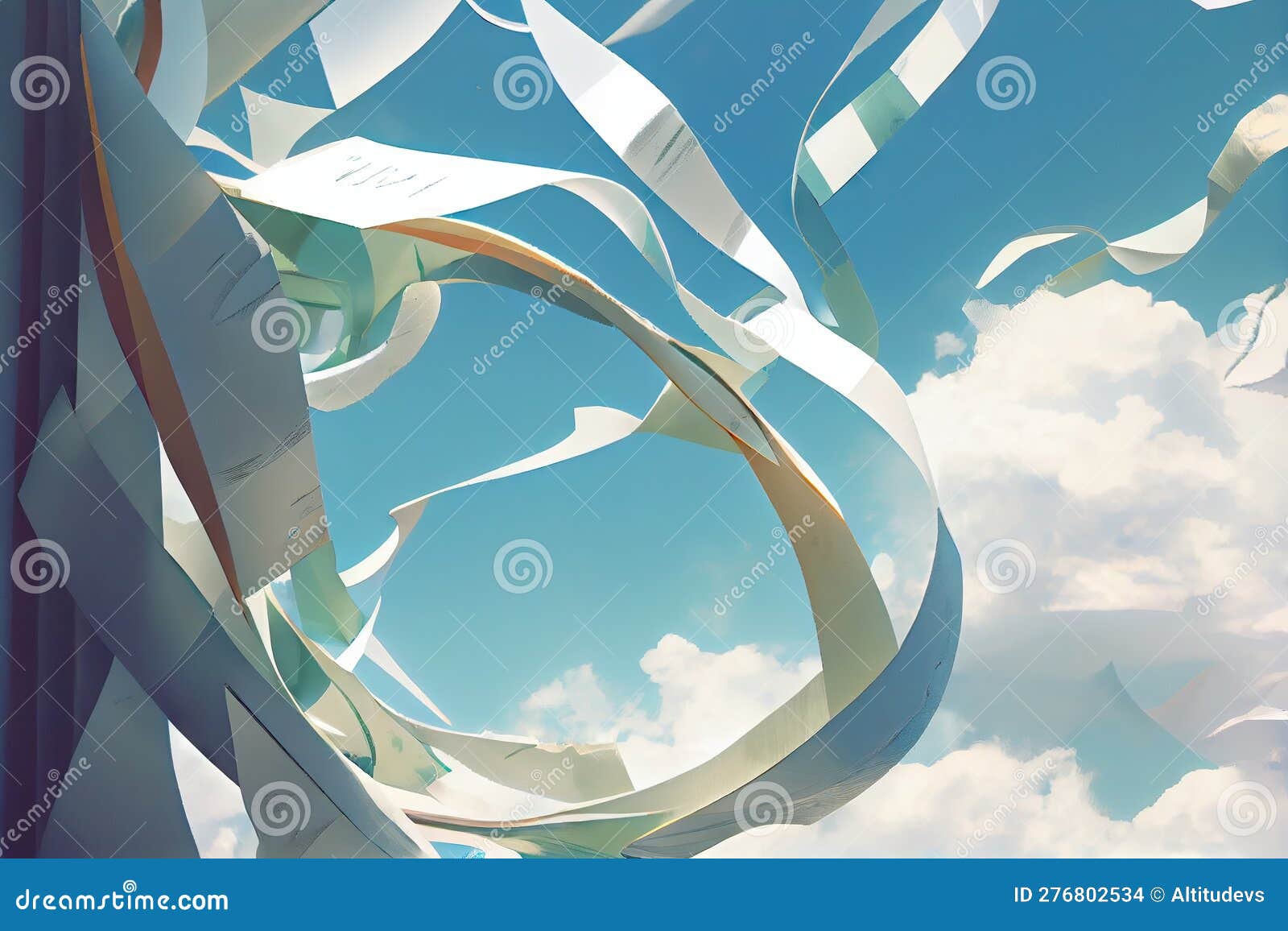 Paper Streamer Floating in the Wind, with a View of the Sky Visible ...