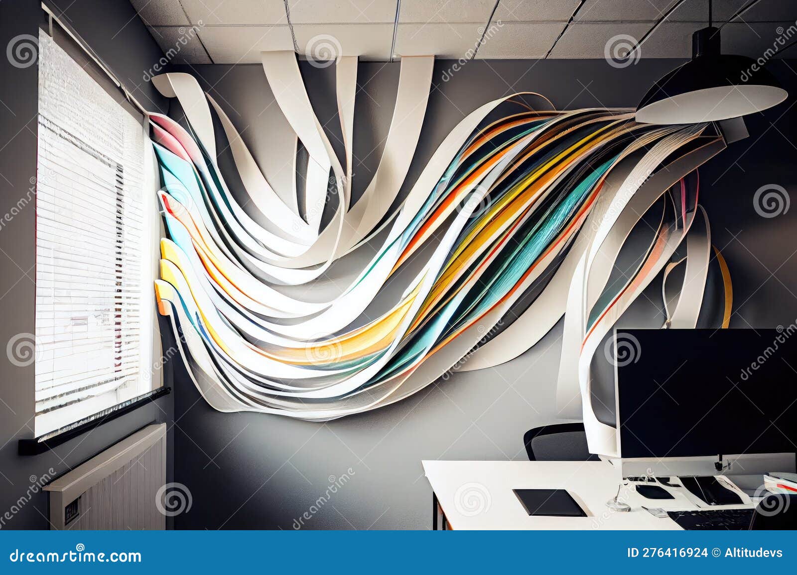 Paper Streamer Hung on a Wall in a Modern Office Stock Illustration ...
