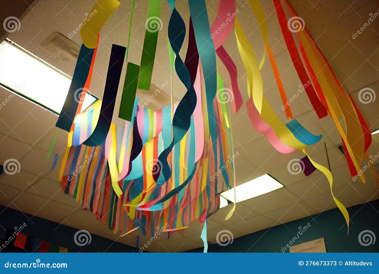 Paper Streamer in a School Classroom, Hanging from the Ceiling Stock ...