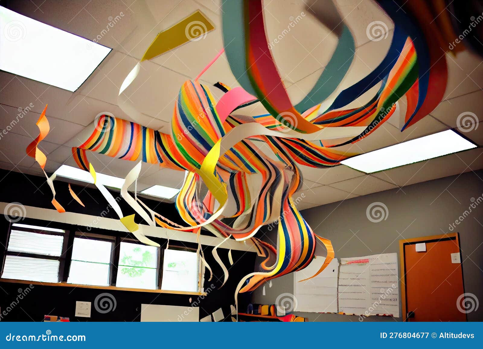 Paper Streamer in a School Classroom, Hanging from the Ceiling Stock ...