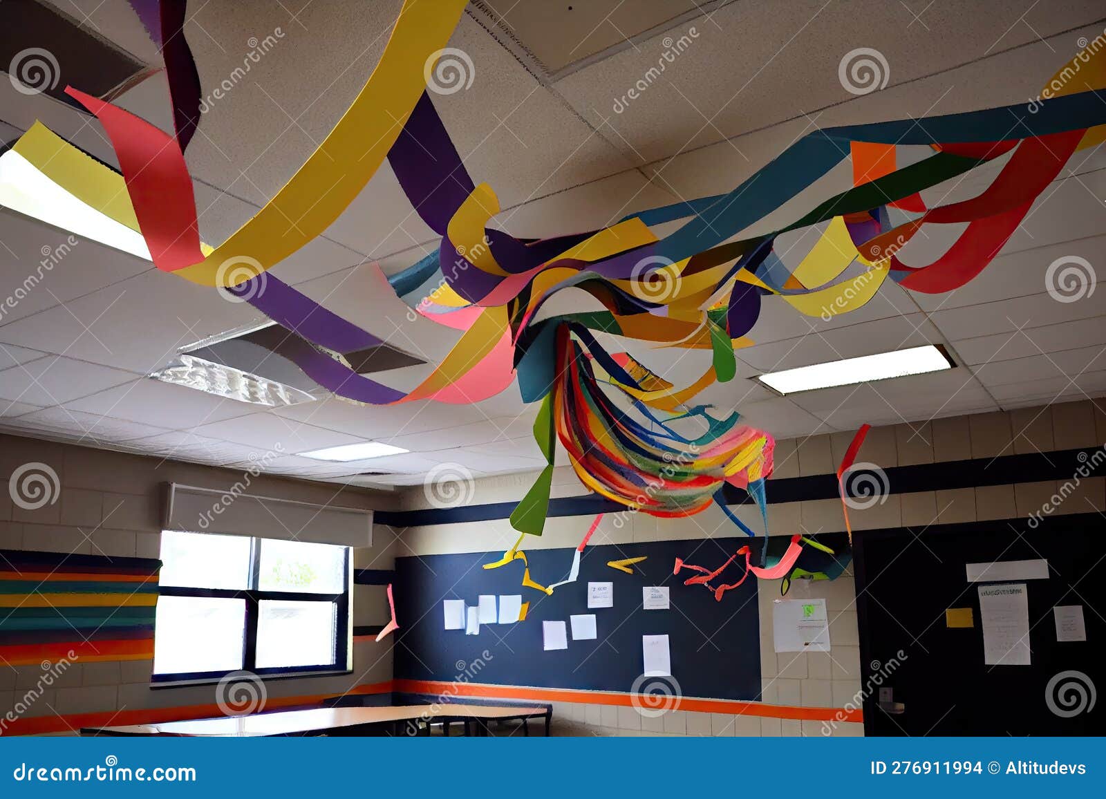 Paper Streamer in a School Classroom, Hanging from the Ceiling Stock ...