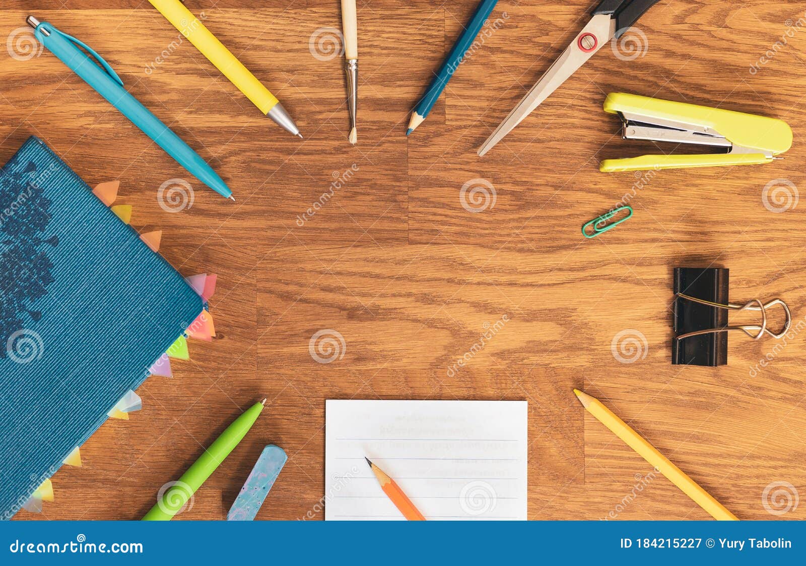 Paper, Table, Pen, Notebook, Stickers. White Paper on the Table ...