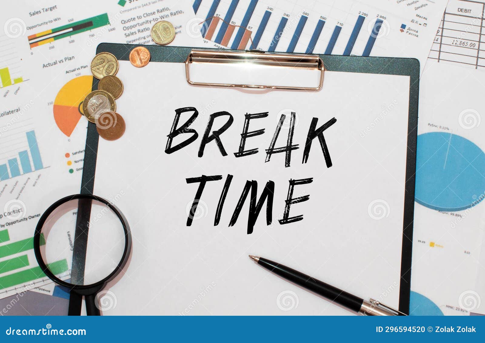 Paper Tag Written Break Time Over White Background Stock Photo - Image ...