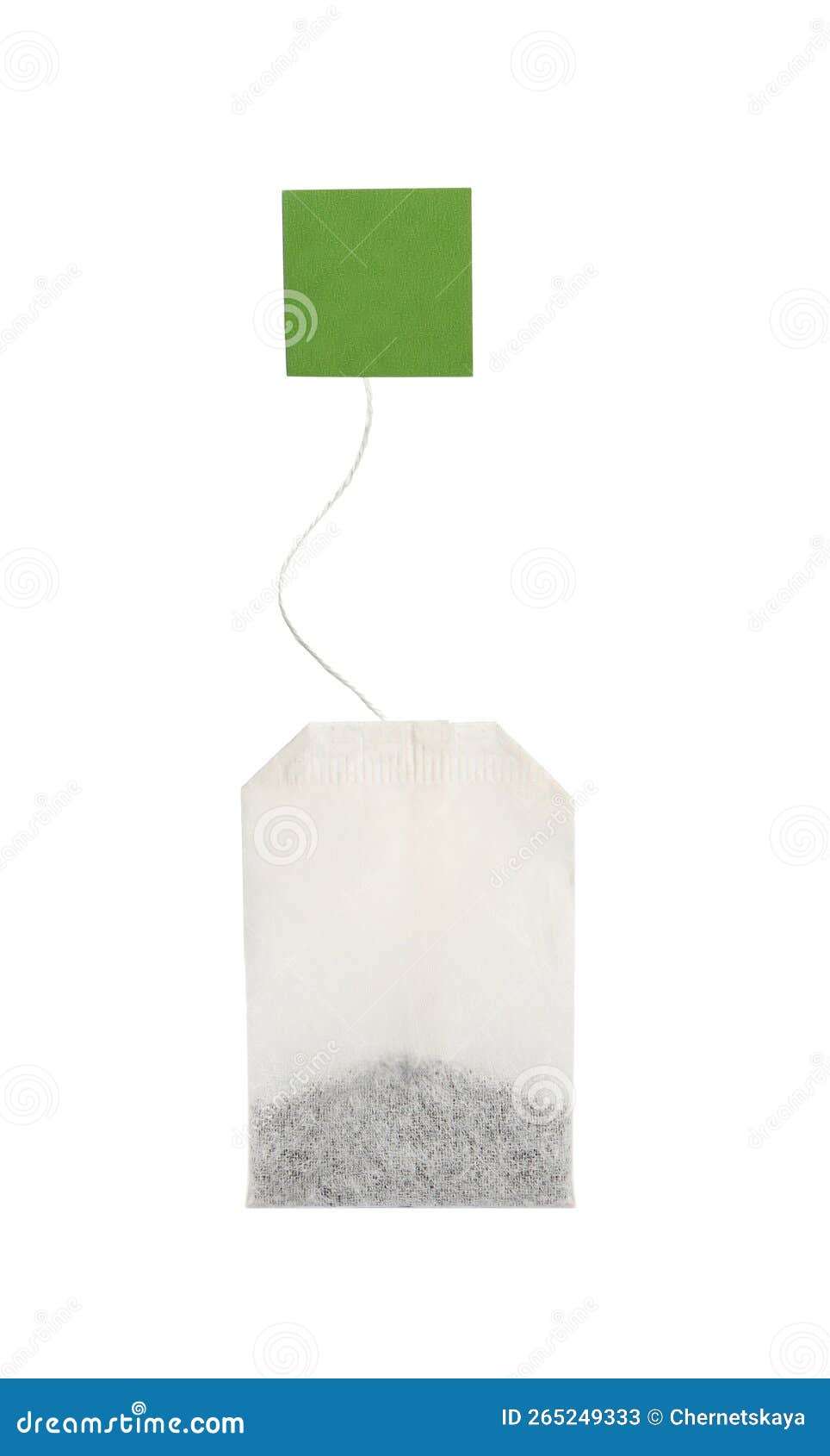 Paper Tea Bag with Tag Isolated on White Stock Image - Image of green ...