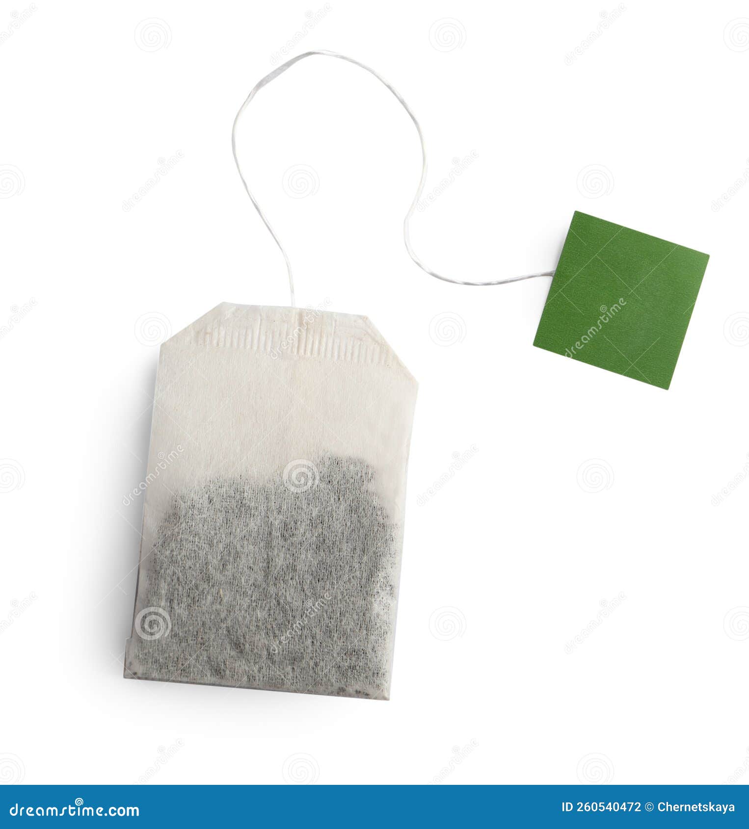 Paper Tea Bag with Tag Isolated on White, Top View Stock Photo - Image ...