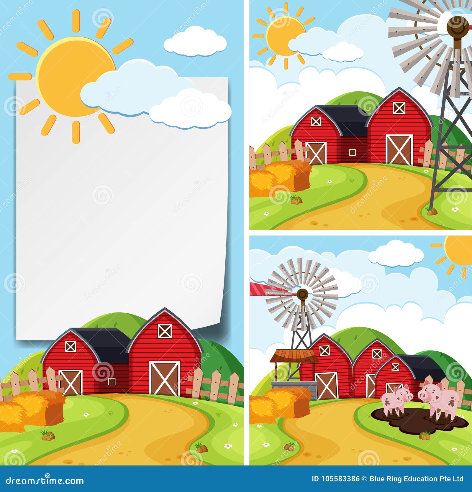 Paper Template with Barns and Pigs Stock Vector - Illustration of ...