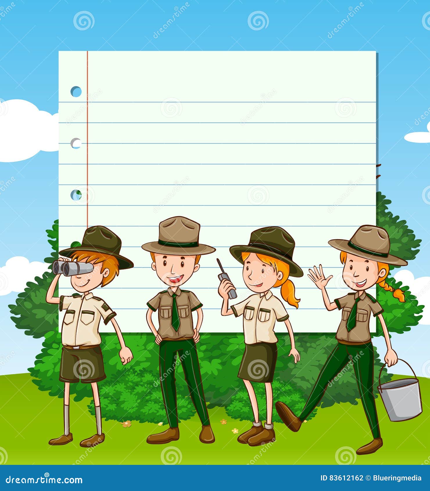 Paper Template with Four Park Rangers Stock Vector - Illustration of ...