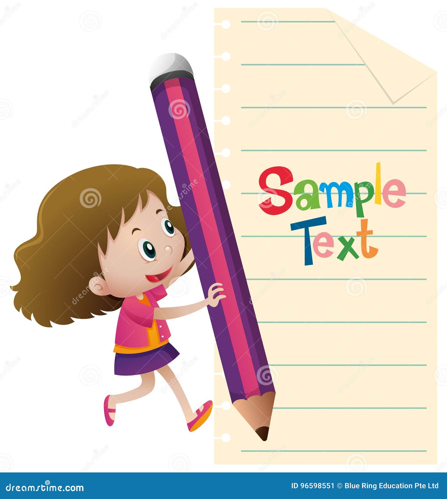 Paper Template with Girl Writing Stock Vector - Illustration of white ...