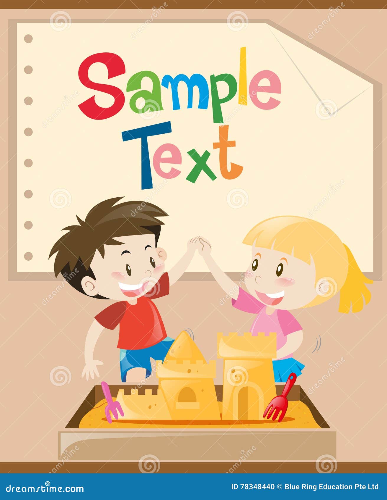 Paper Template with Kids Playing Sand Stock Vector - Illustration of ...