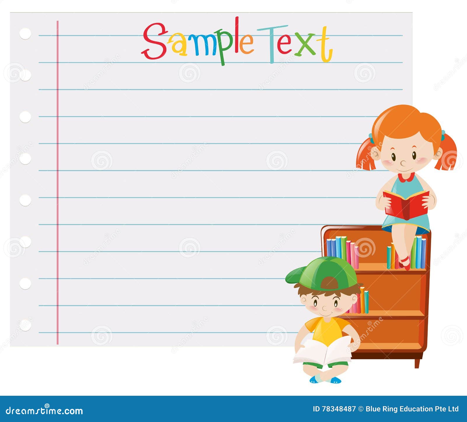 Paper Template with Kids Reading Books Stock Vector - Illustration of ...