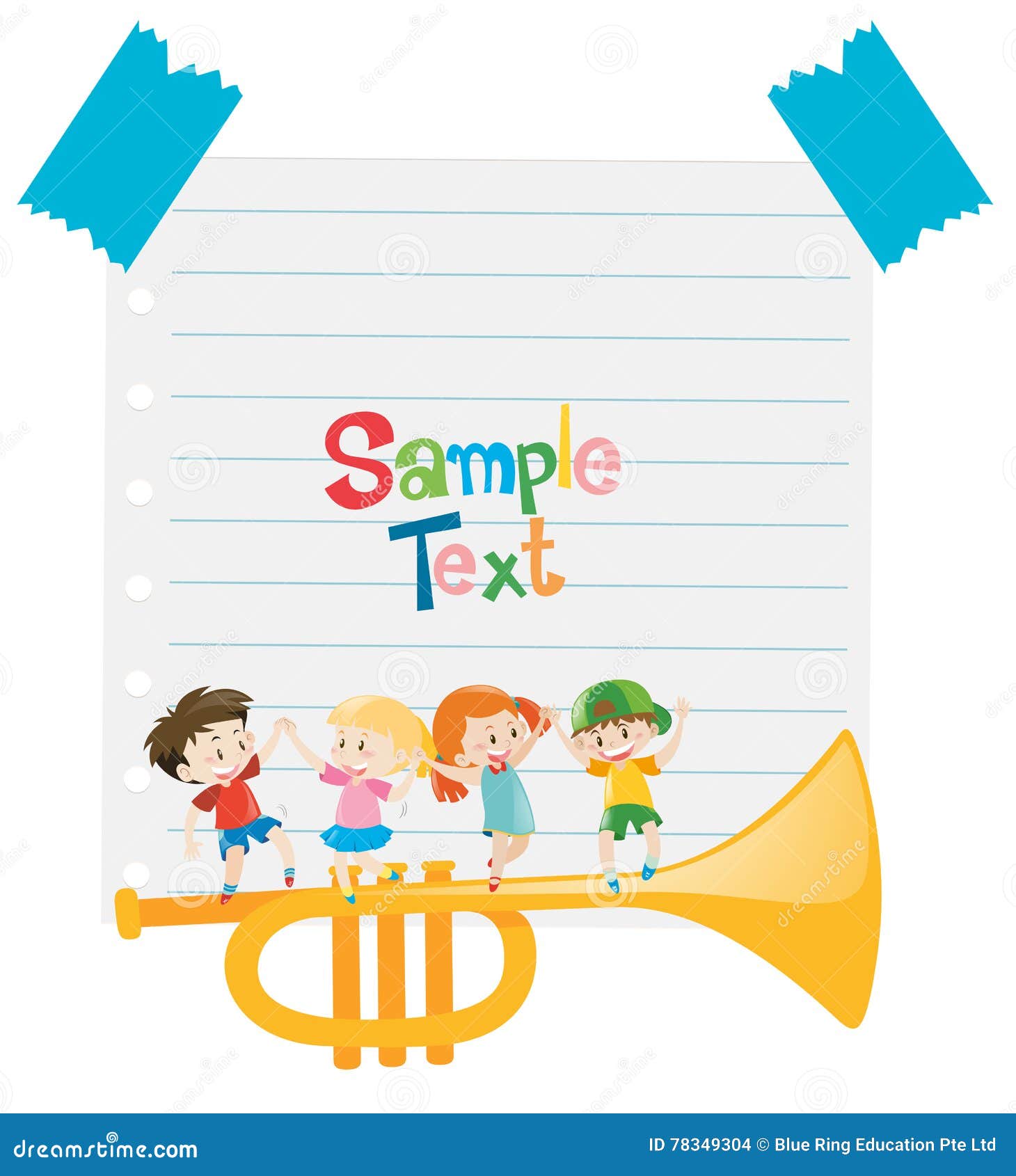 Paper Template with Kids and Trumpet Stock Vector - Illustration of ...