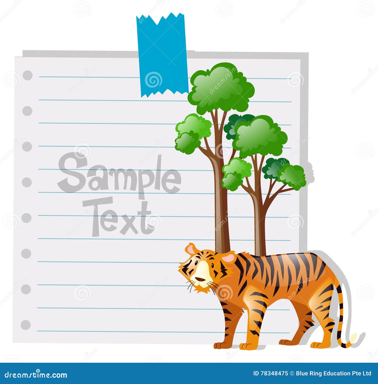 Paper Template with Tiger and Tree Stock Vector - Illustration of ...