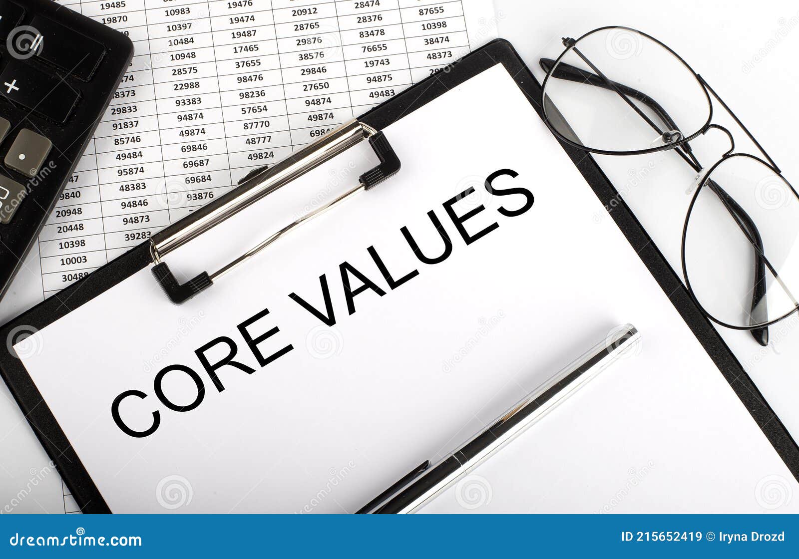 Paper with Text Core Values on the Table on Chart Stock Image - Image ...