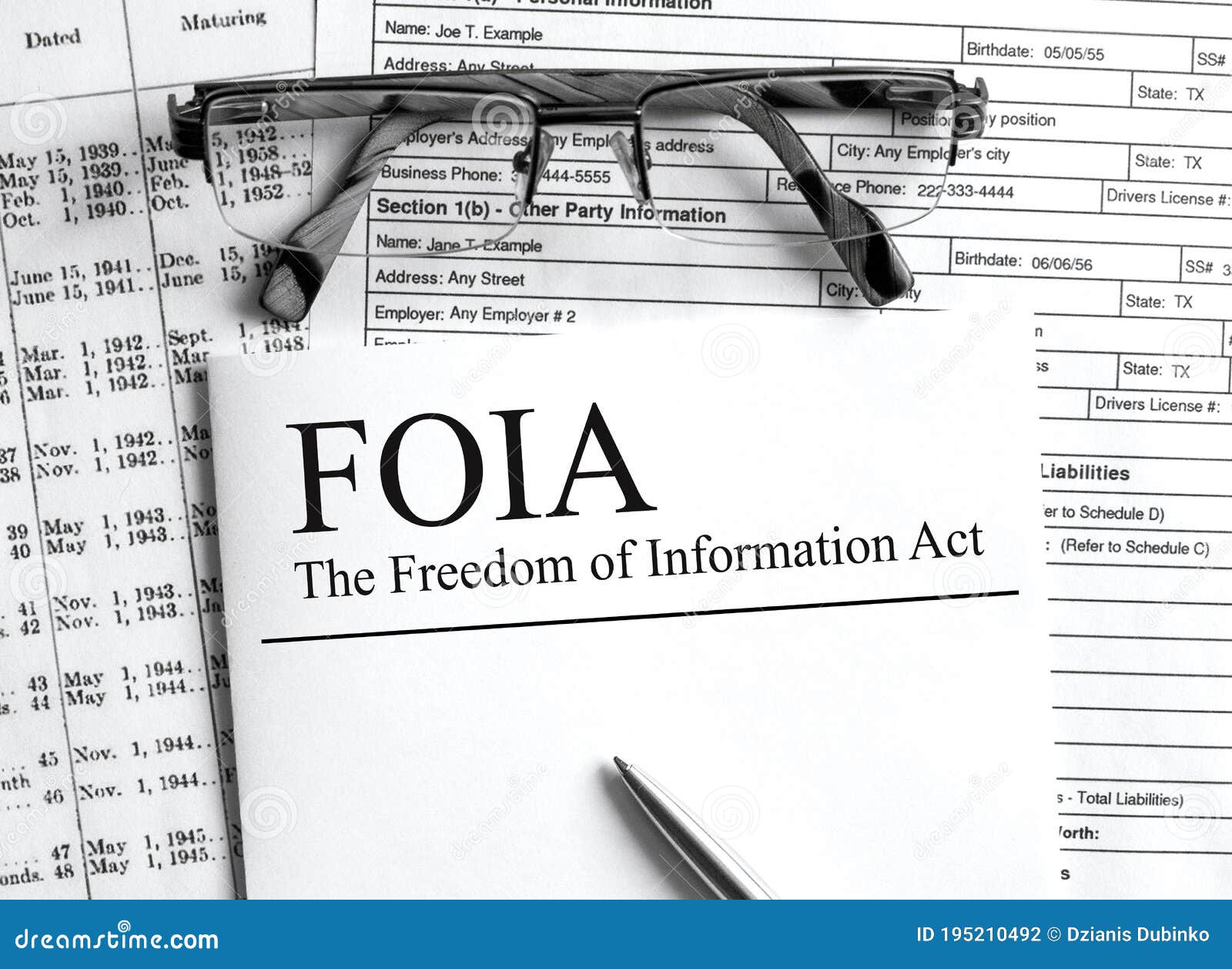 Paper with Text FOIA the Freedom of Information Act on a Table Stock ...