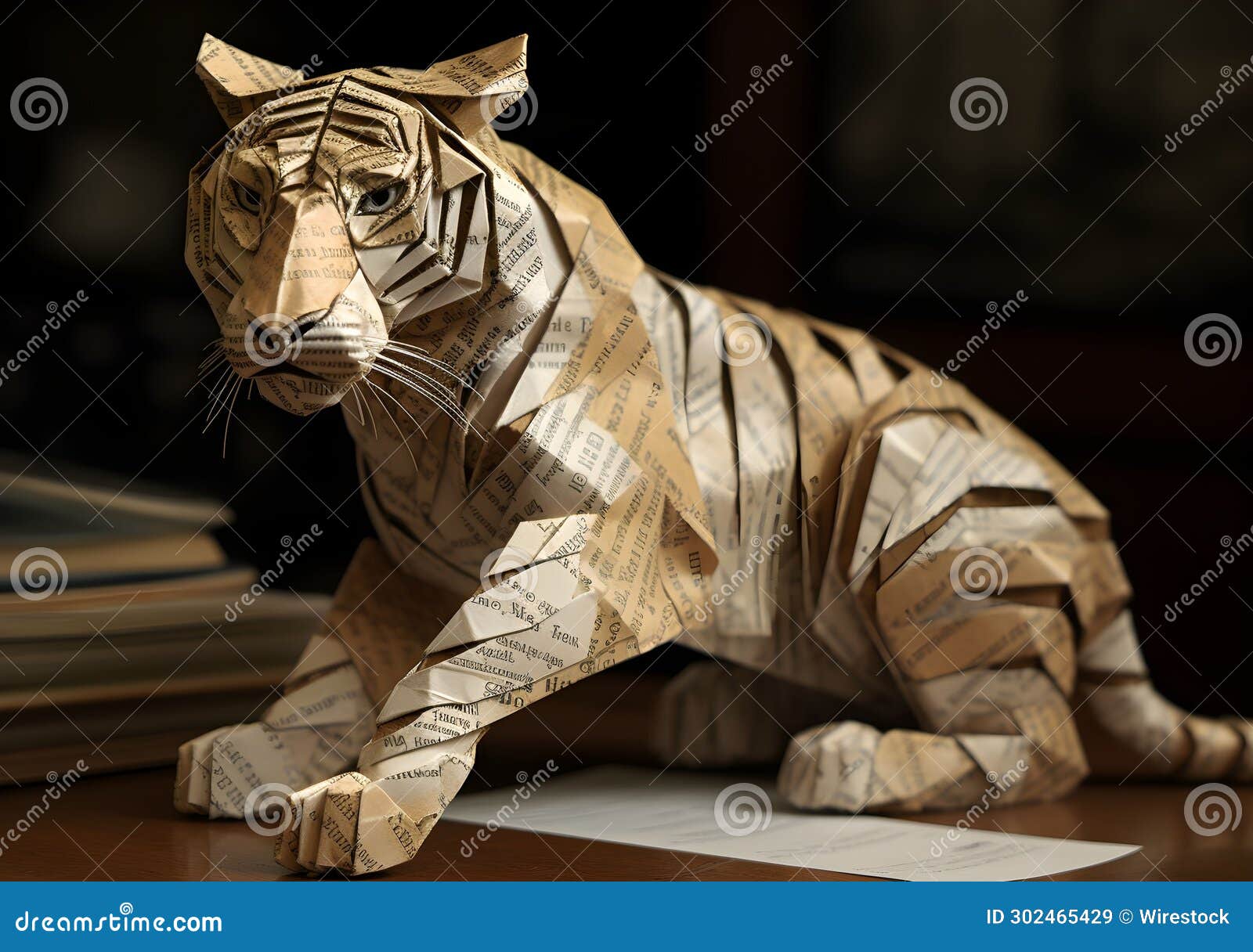 Paper Tiger on a Wooden Table. Origami Tiger. AI-generated Stock ...
