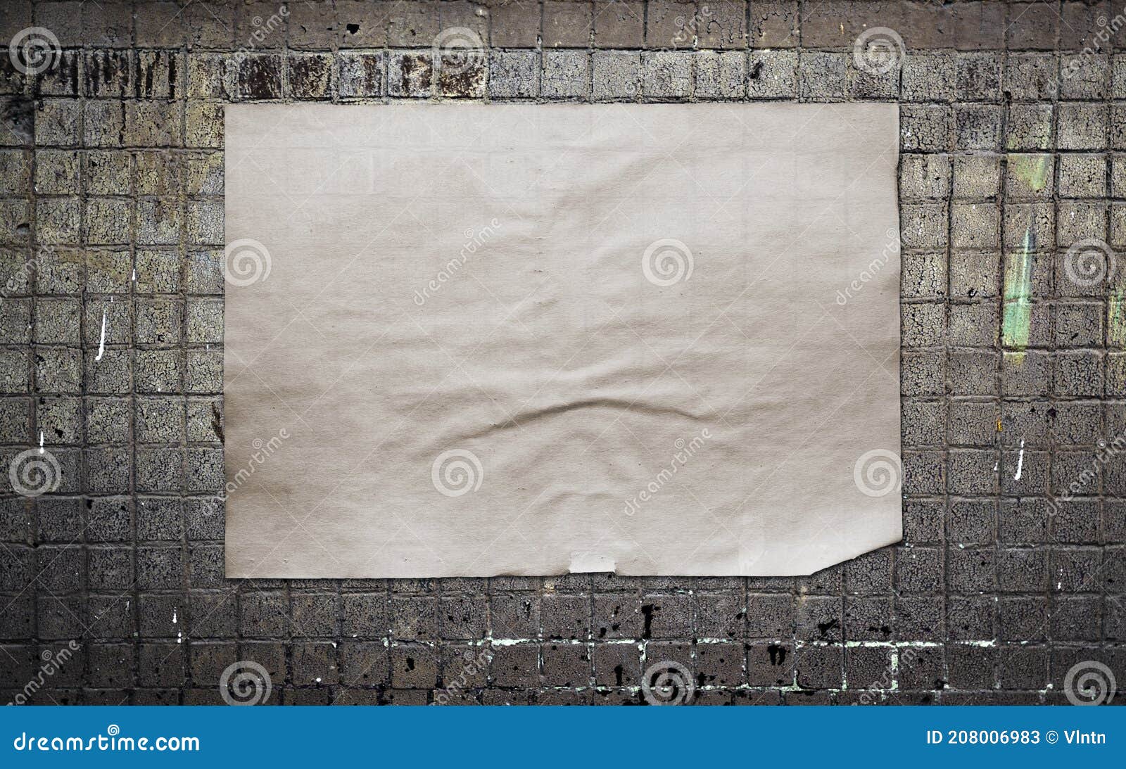 Paper on tile wall stock image. Image of space, effect - 208006983