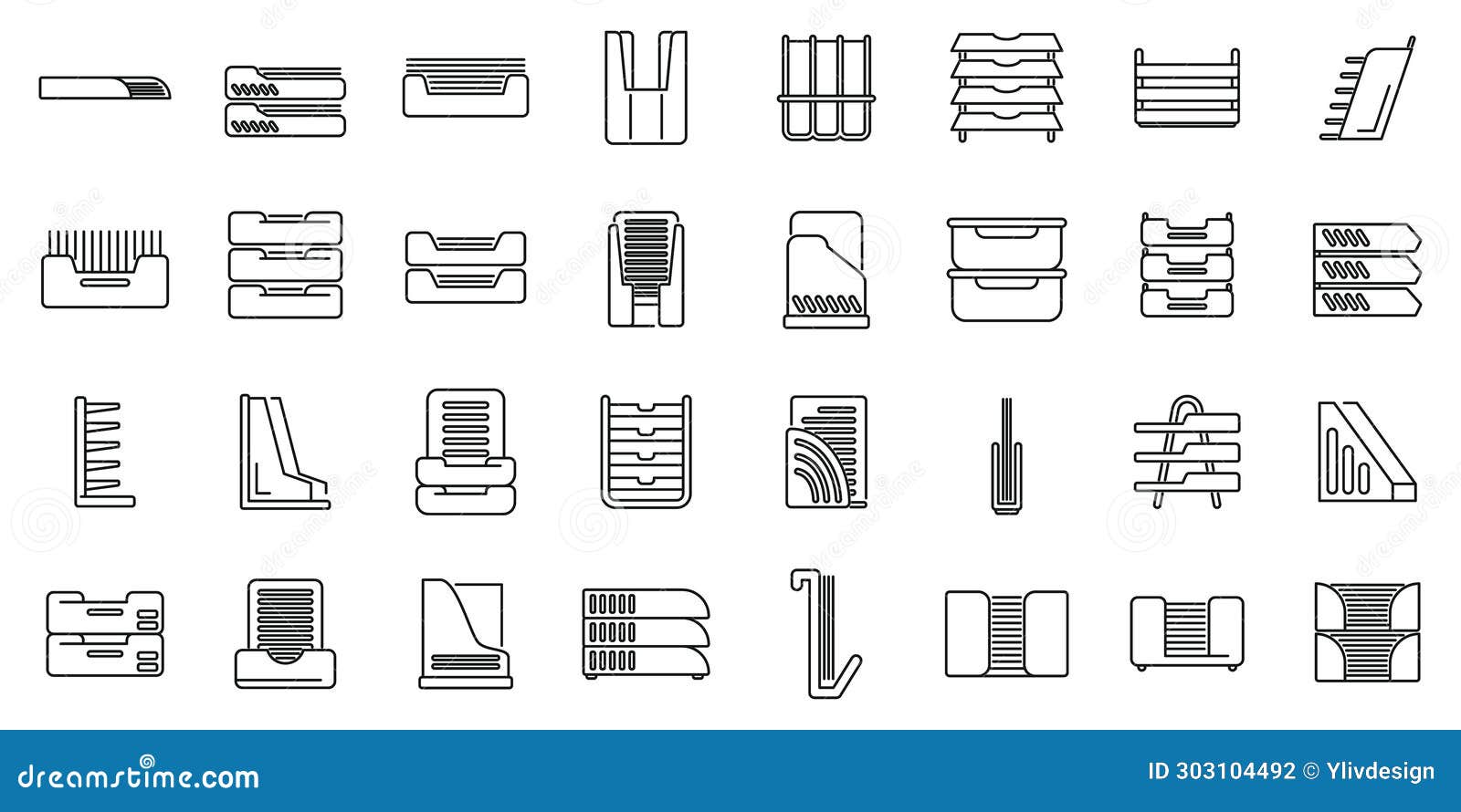Paper Tray Icons Set Outline Vector. Office Rack Storage Stock ...