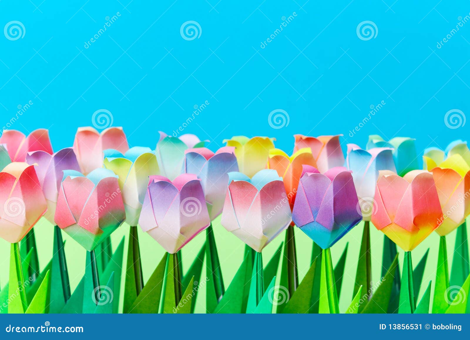 Paper Tulip Field With A Blue Background Royalty-Free Stock Photography ...