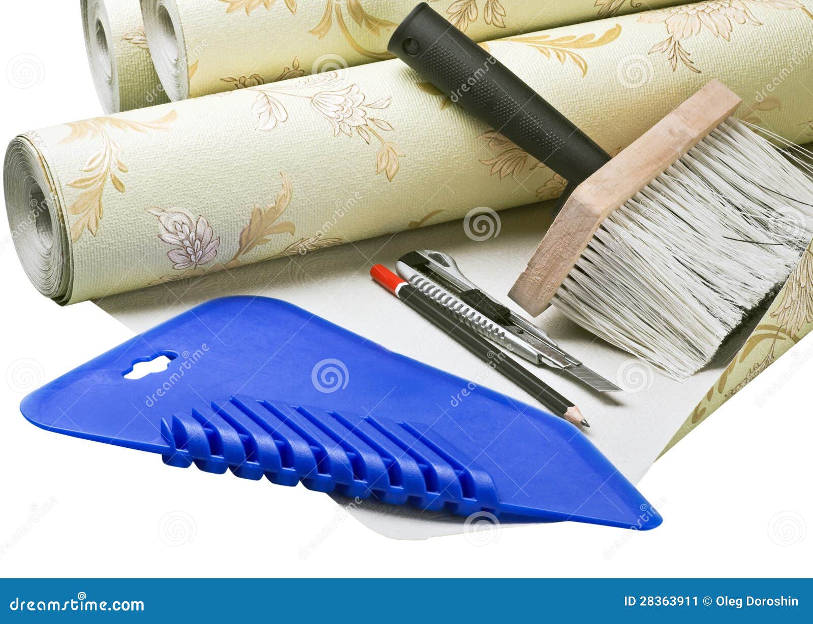 Paper Wallpaper and Tools for Sticking Stock Image - Image of medium ...