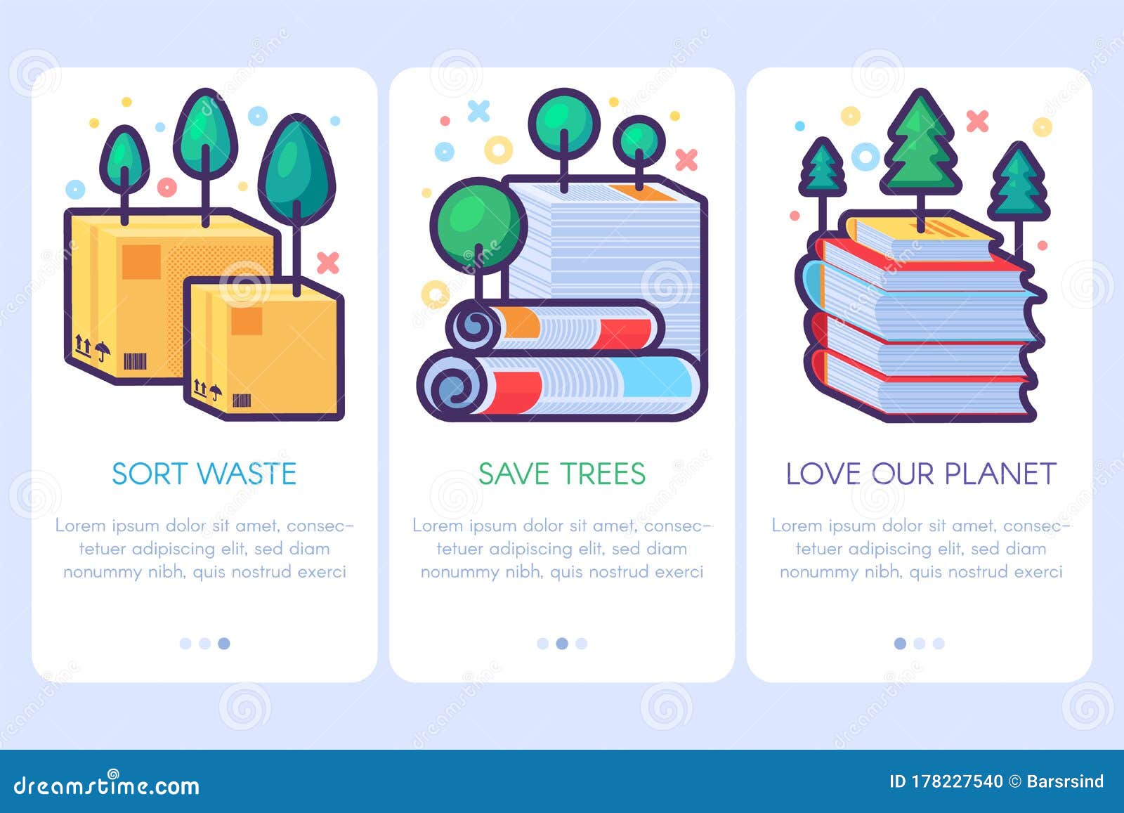 Paper Waste Recycling Posters Set. Template Flyers Stock Vector ...