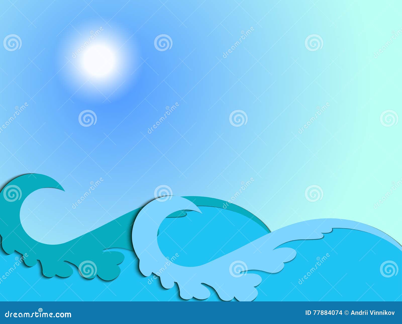 Paper Wave. Sea Waves with Shadow, the Sun in the Sky Stock Vector ...