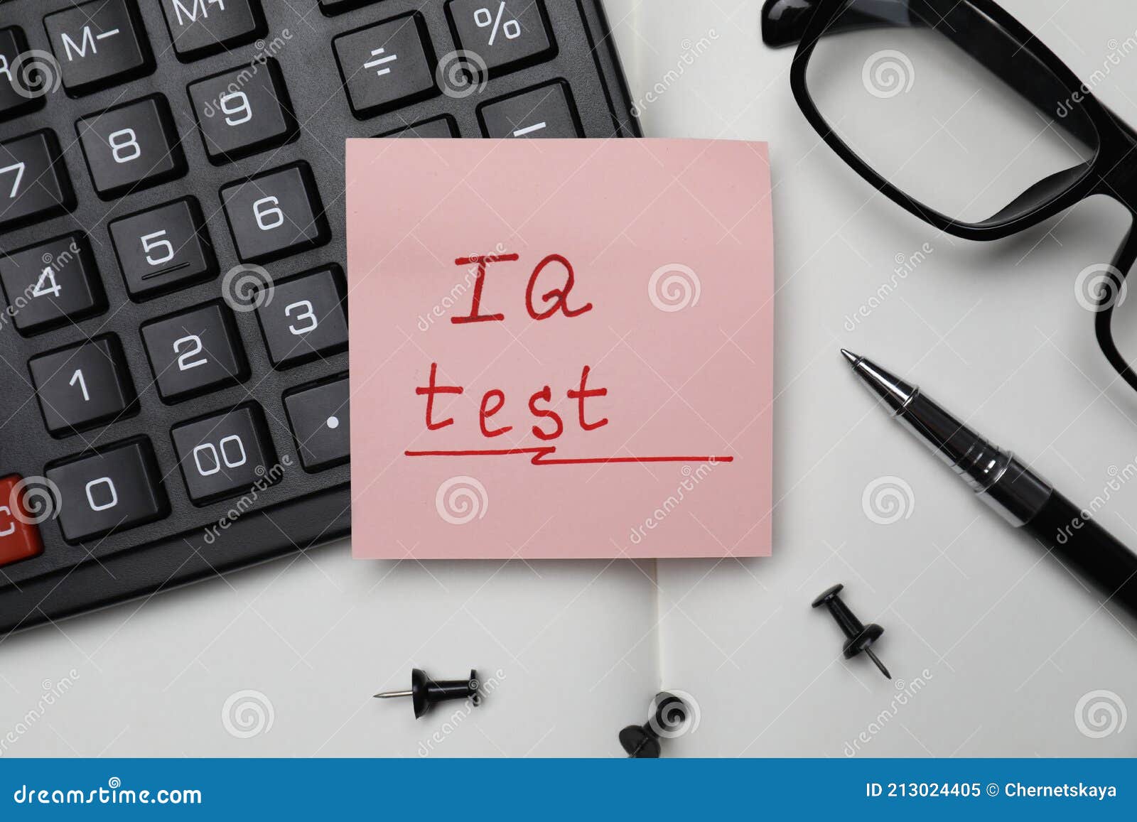 Paper with Words IQ Test, Calculator and Pen on Open Notebook, Flat Lay ...