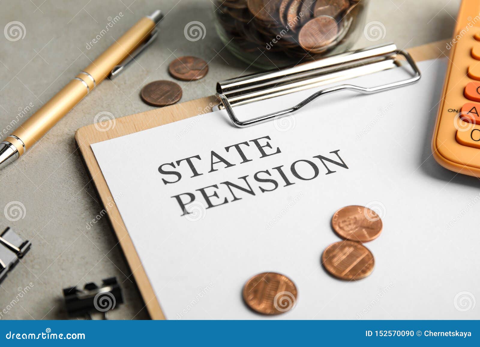 Paper with Words STATE PENSION, Coins, Jar and Pen Stock Photo - Image ...