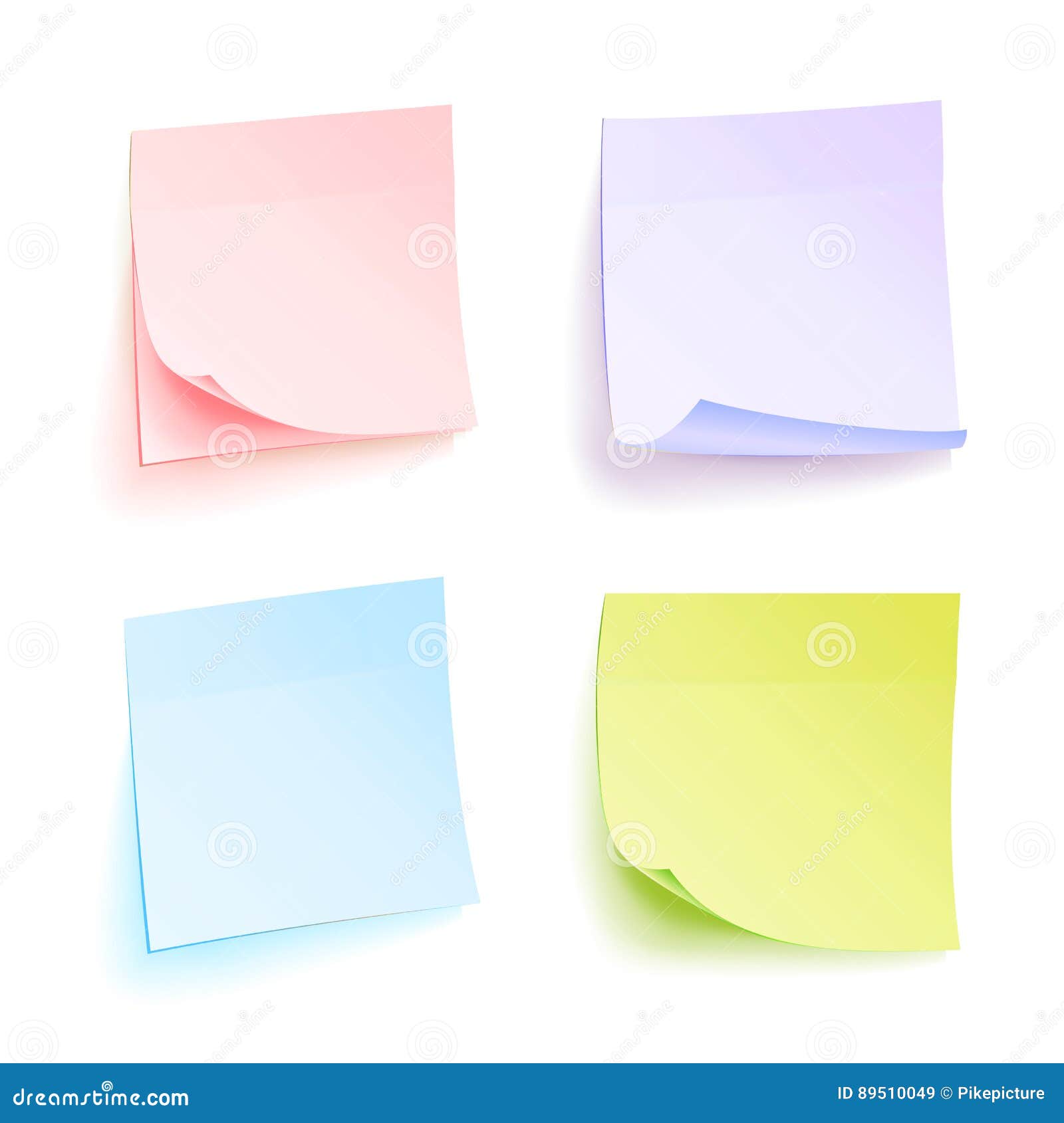 Paper Work Notes Isolated Vector. Set of Color Sheets of Note Papers ...
