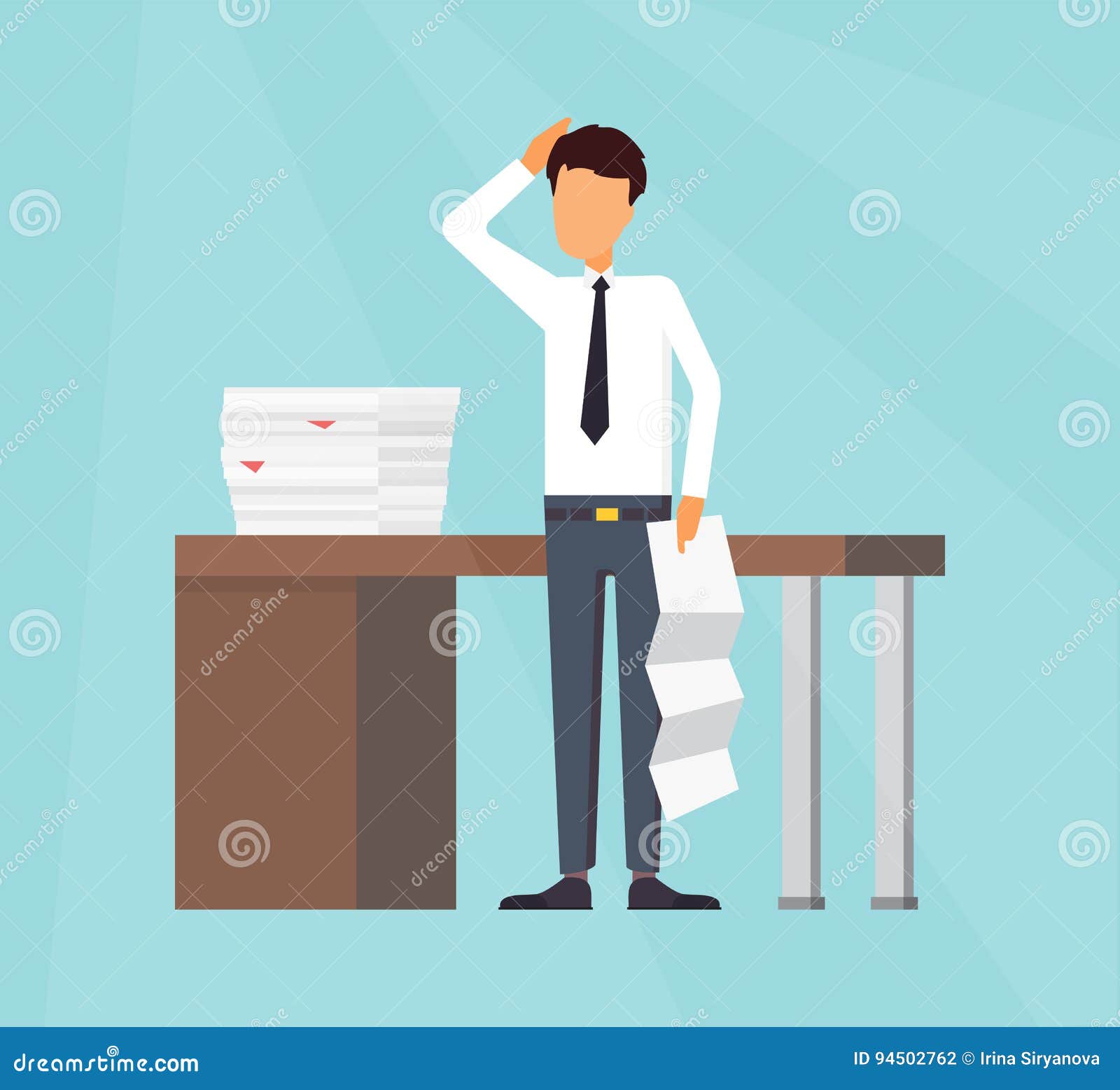 Paper Work at Office. Business Man Making a Report Stock Vector ...