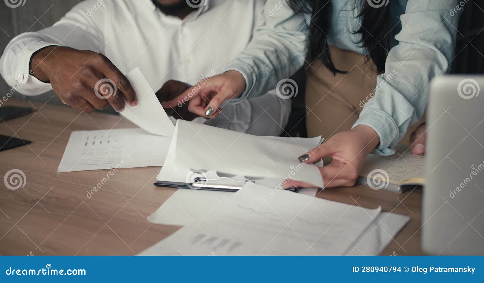Paper Work in the Office. Hands Sorting through Papers on the Table ...