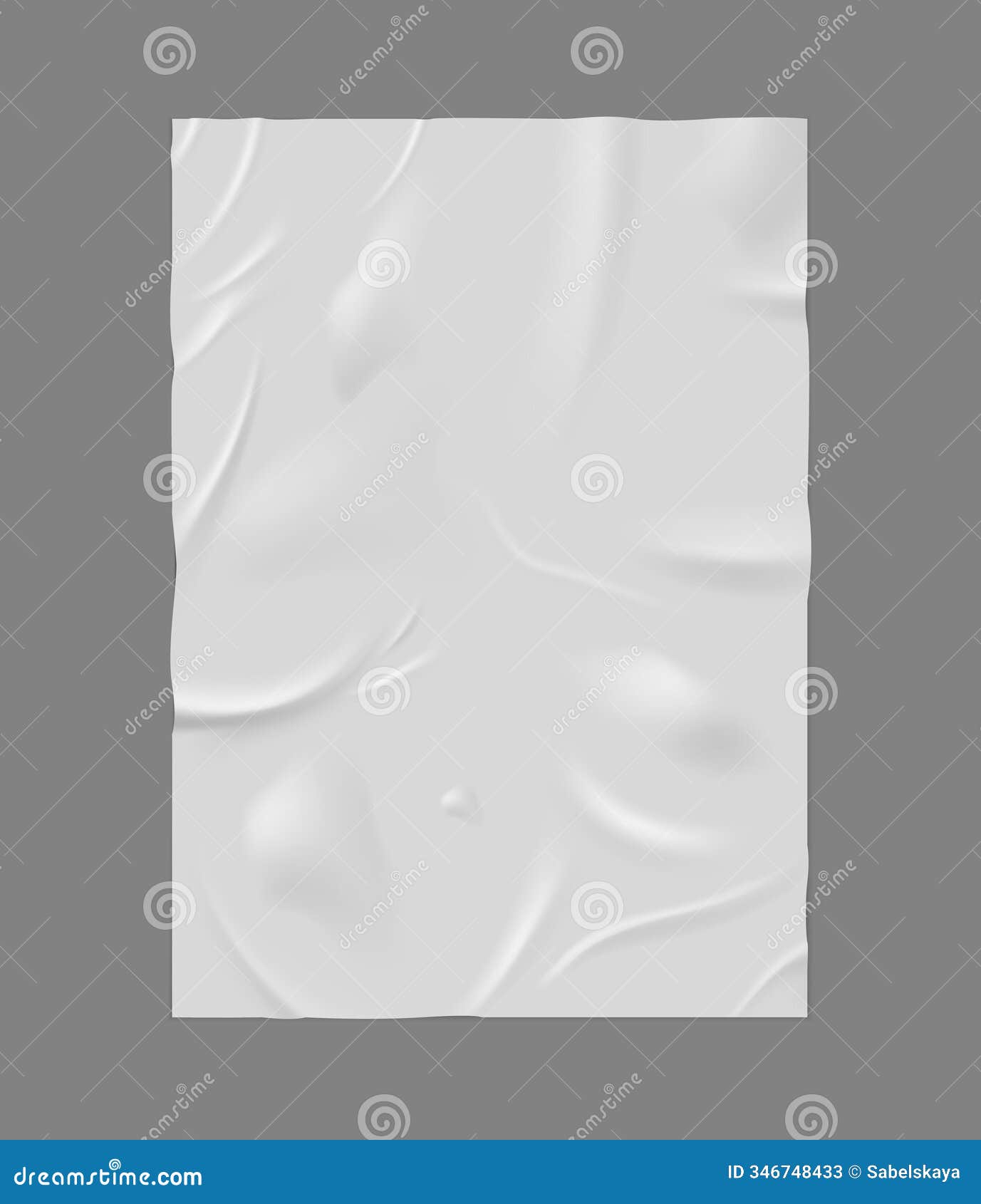 Paper Wrinkled Poster or Flyer, Glued Wrinkles Rectangle White Sheet ...
