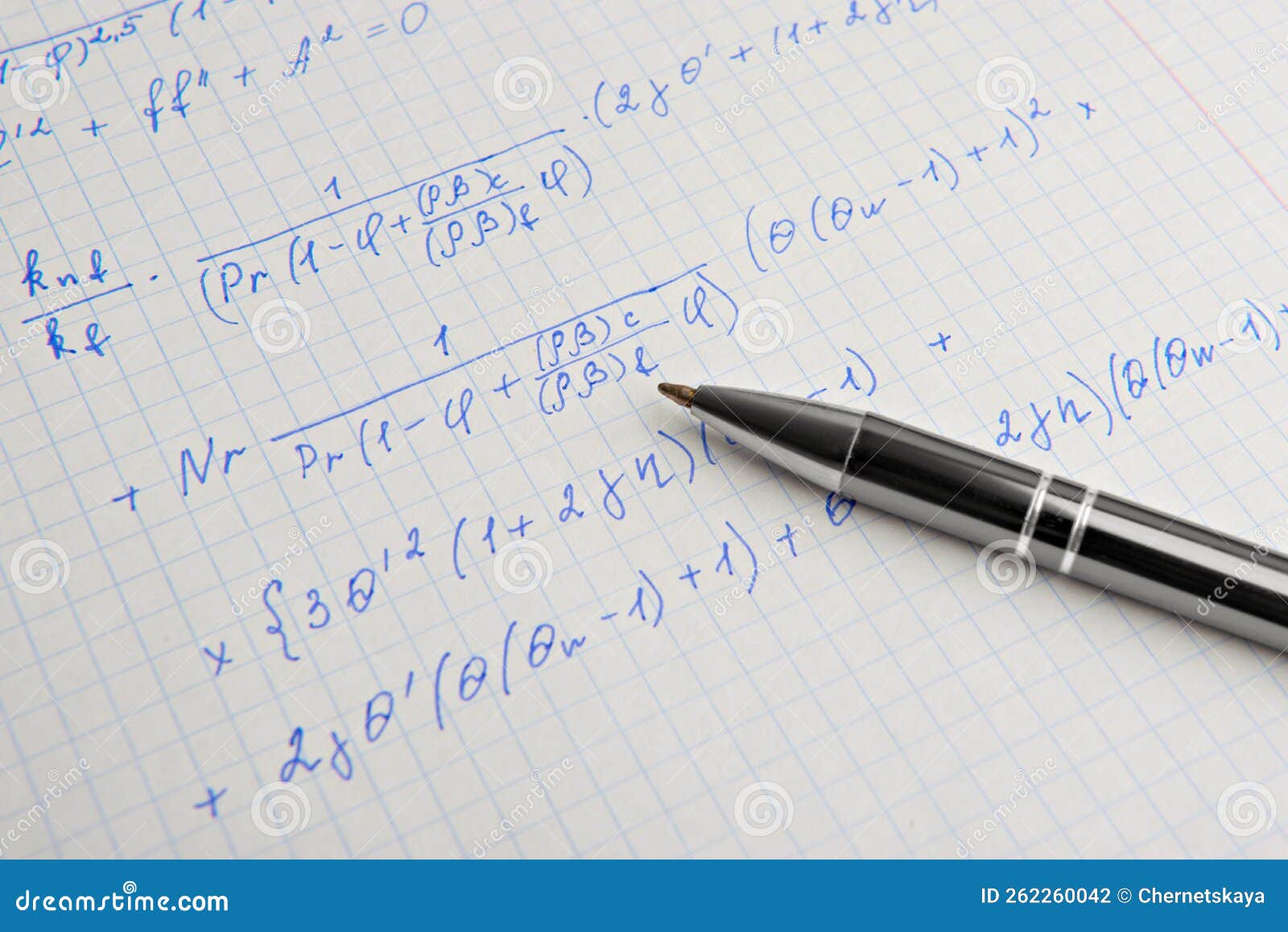 Paper with Written Mathematical Calculations and Pen, Closeup Stock ...