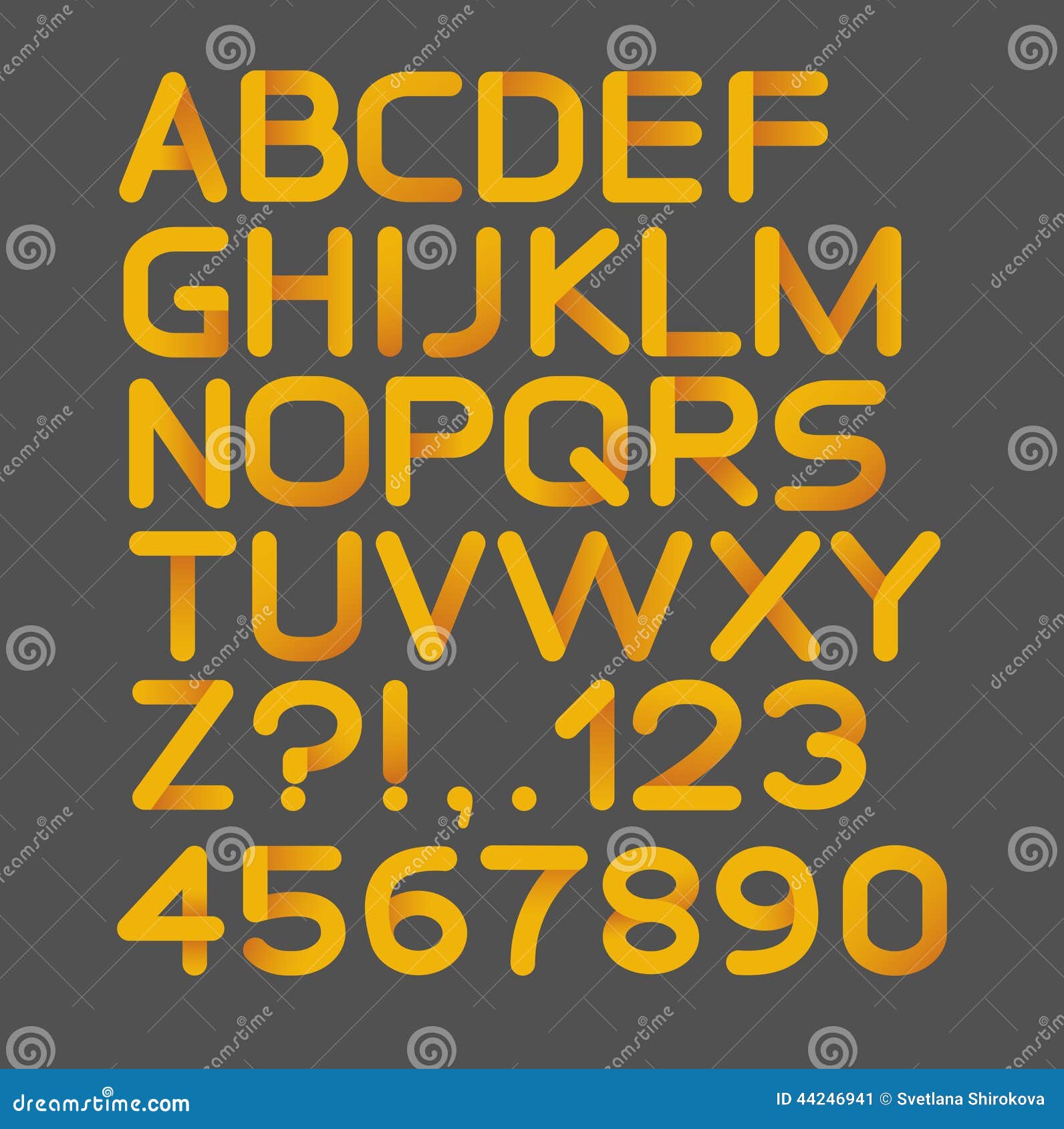 Paper Yellow Strict Alphabet Rounded. Isolated on Black Stock ...