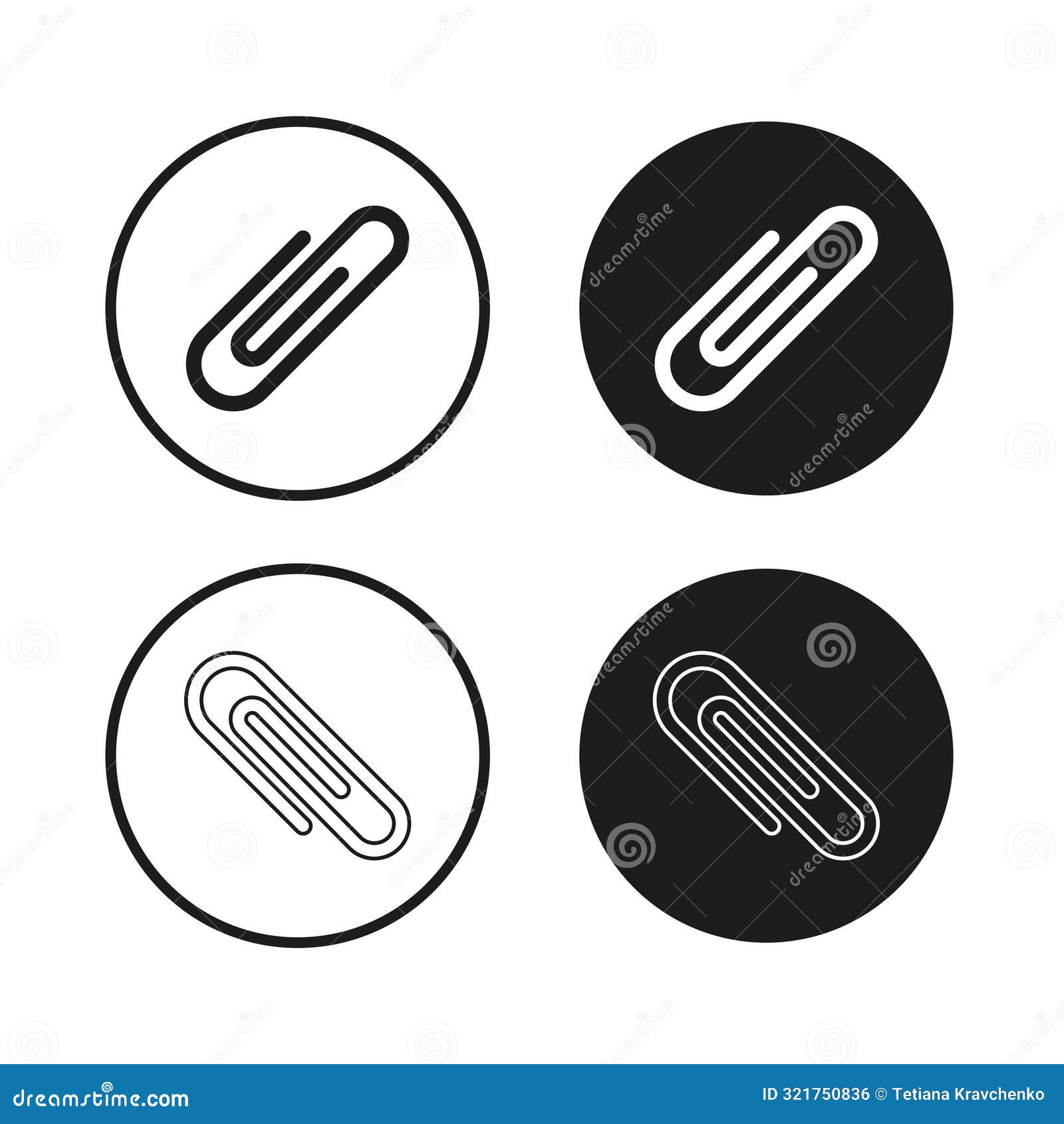 Paperclip Icon Set. Circular Design. Black and White. Vector ...